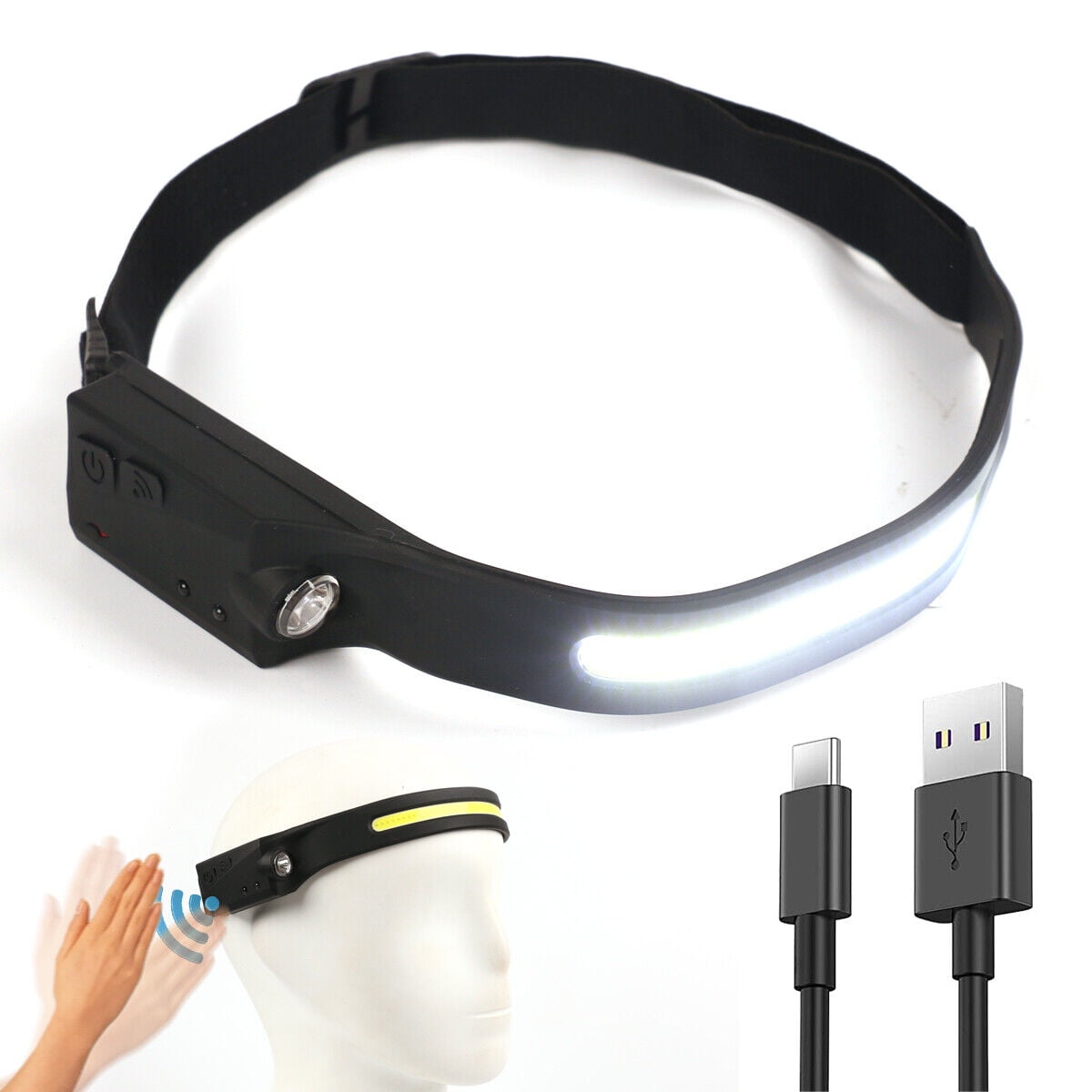 COB Headlight Headlamp LED Motion Sensor Head Torch Flashlight USB ...