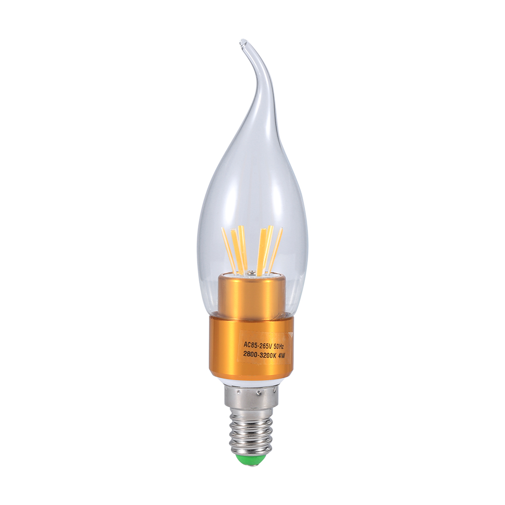 COB LED Filament Candle Bulb, E14 4W, 85-265V, Gold Flame Tail Design ...