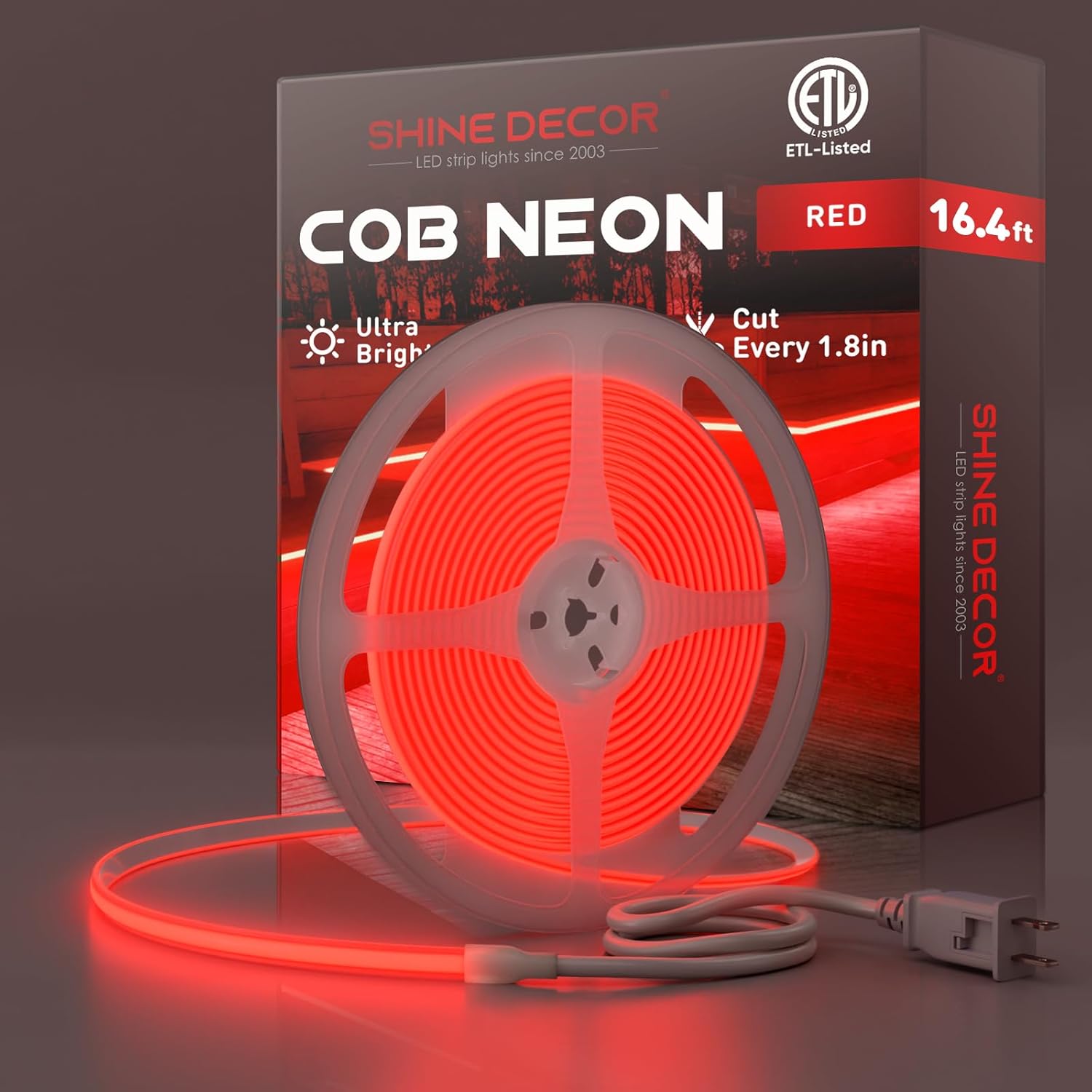 COB LED Neon Rope Light AC110-120V 16.4ft, 800lm Ultra Bright(Red ...