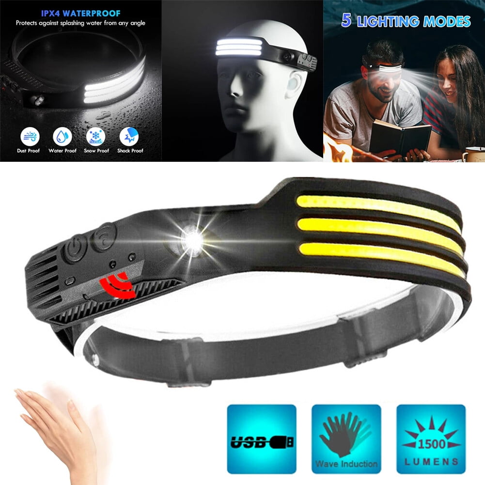 COB + LED Rechargeable Headlamp Headlight Torch Work Light Head Band ...