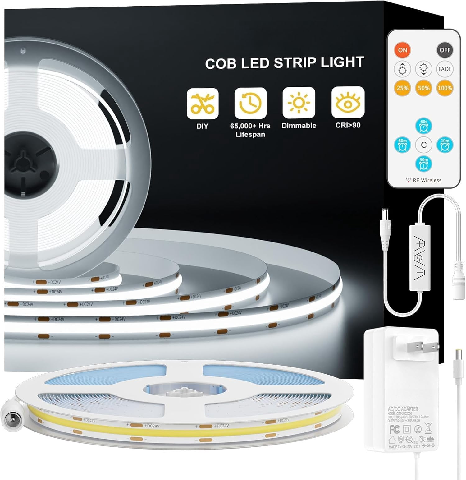 COB LED Strip Light 32.8ft,LED Lights UL-Listed Daylight White 6000K ...