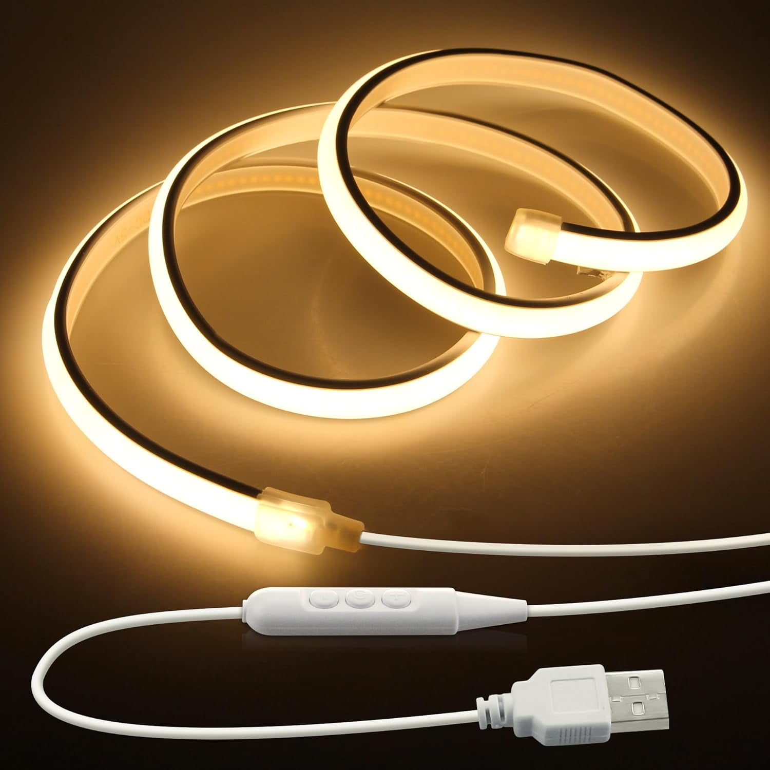 COB LED Strip Light 5V USB Powered 3.3FT/1M Dimmable LED Tape Light Warm White 3000K with Dimmer ...