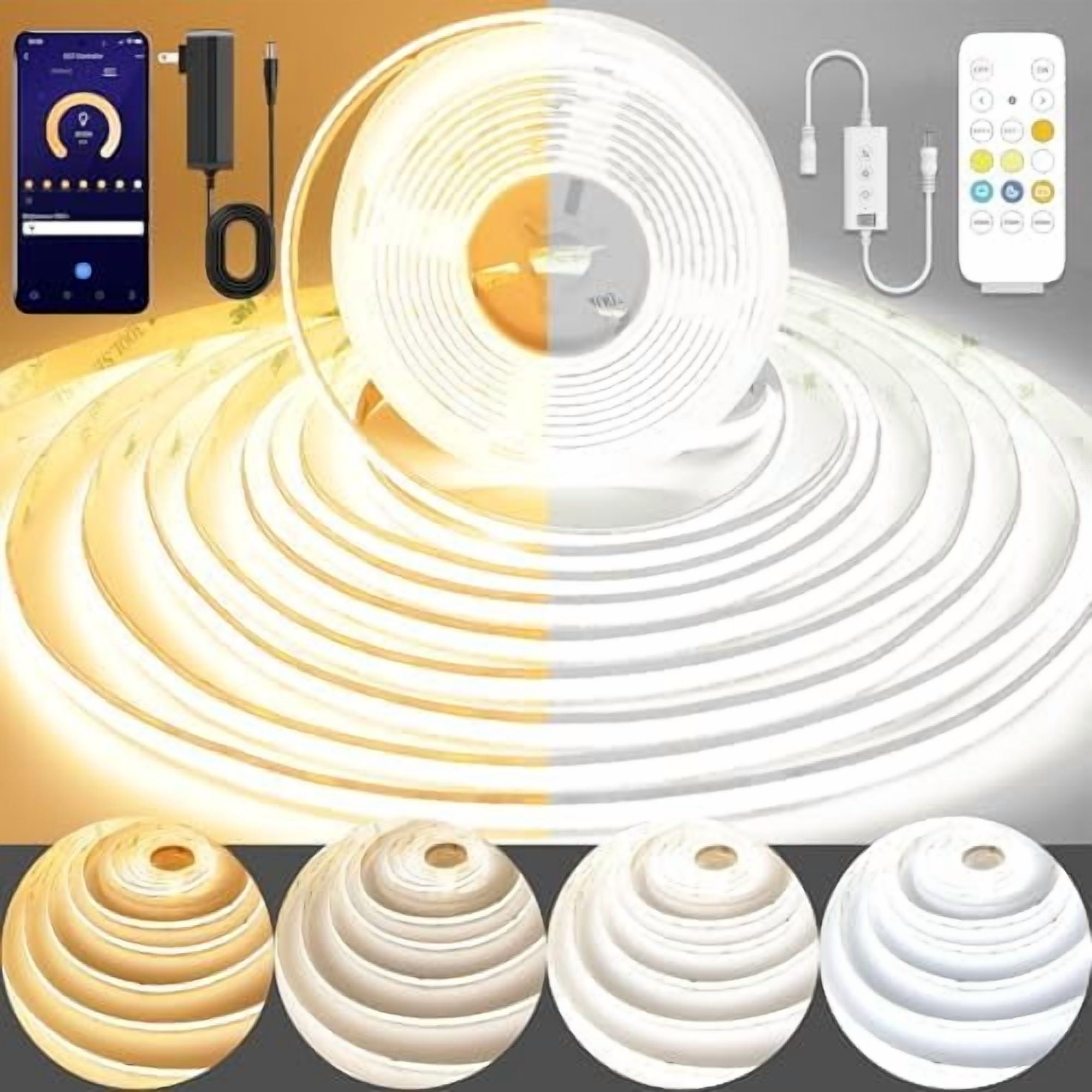 COB LED Strip Light,CCT Dimmable Strips Light,2700K-6500K,50ft/15m,8mm ...