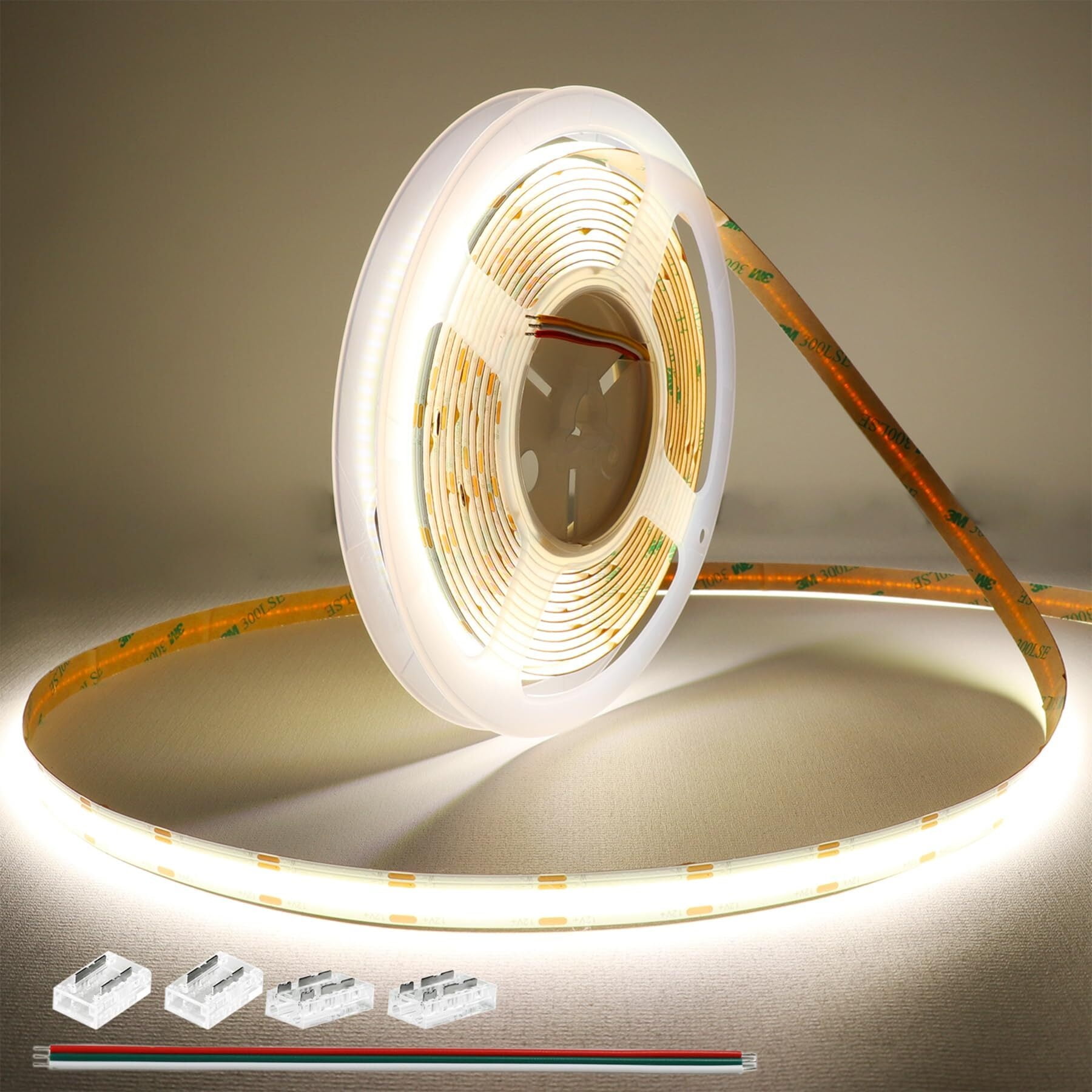 COB LED Strip Light White CCT Tunable 2700K-6000K DC24V 608LEDs/M CRI90+ High Density LED Tape ...