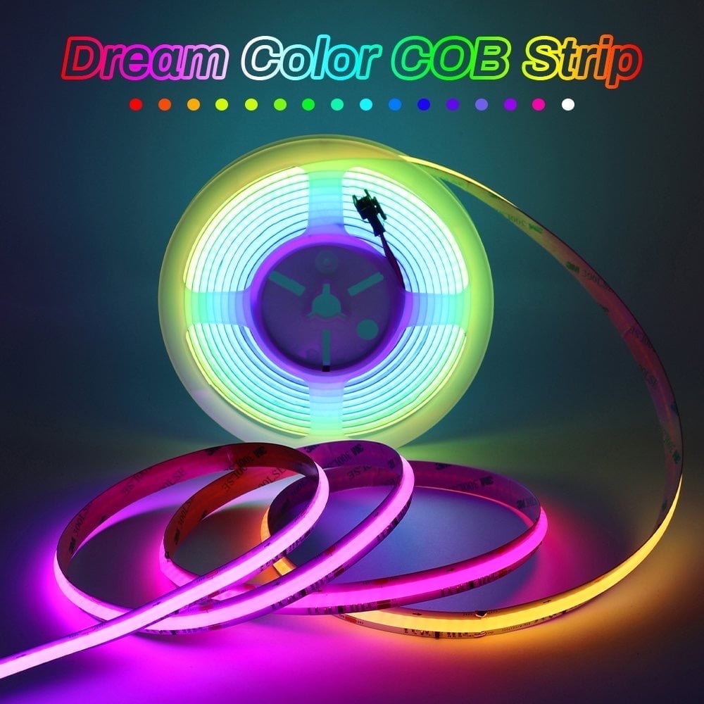 32.8ft Addressable COB LED Flexible Strip Light, White PCB 24V RGB ...