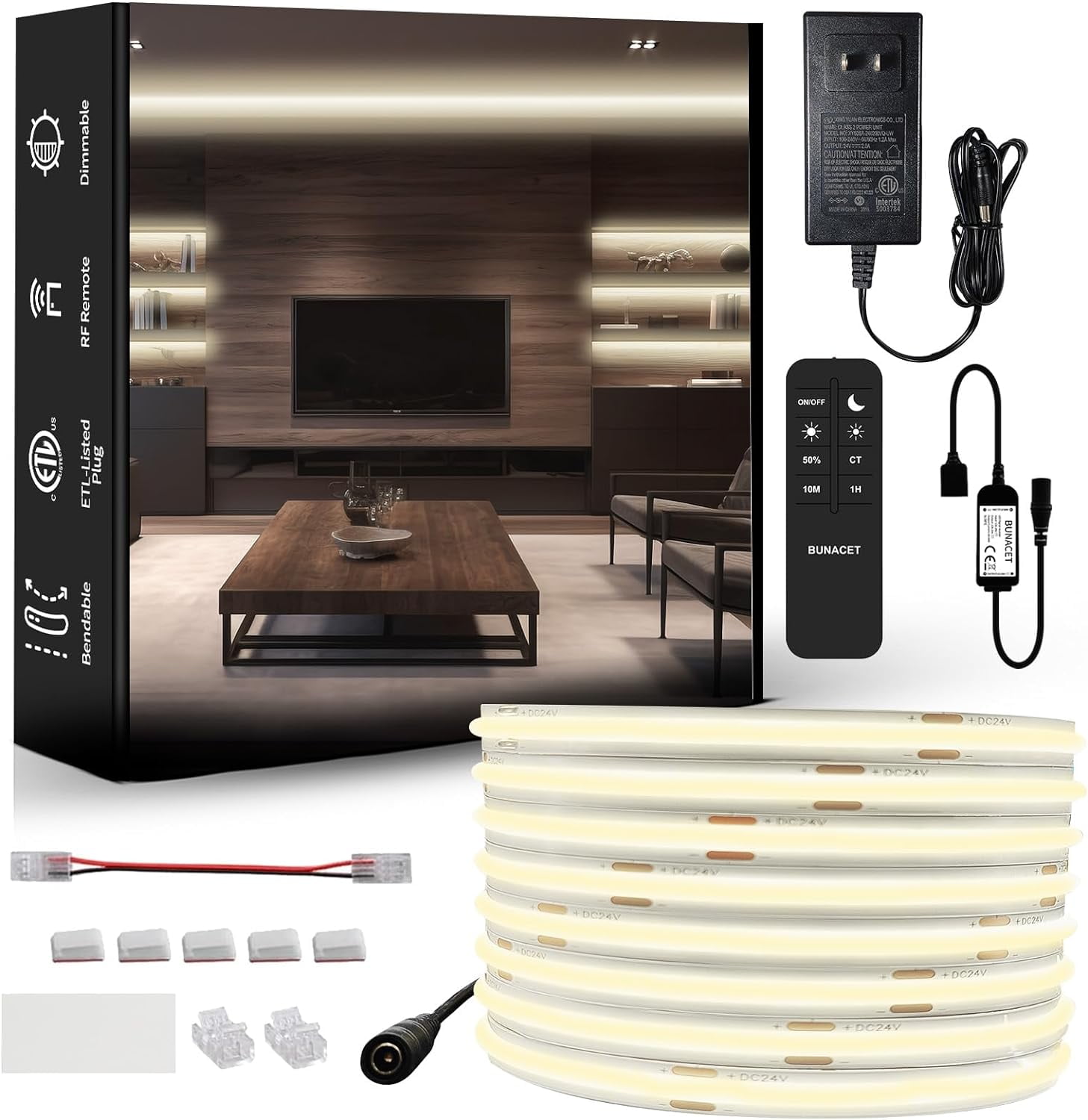 COB LED Strip Lights 2880LEDs, Bright COB LED Lights 20ft LED 4000K ...