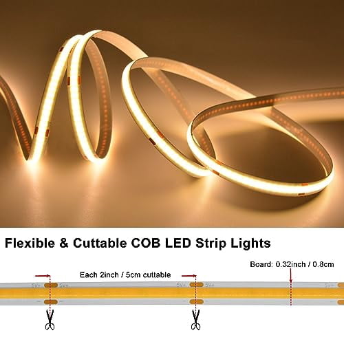 COB LED Strip Lights Battery Powered, 6.6ft 640 LED Light Strip ...