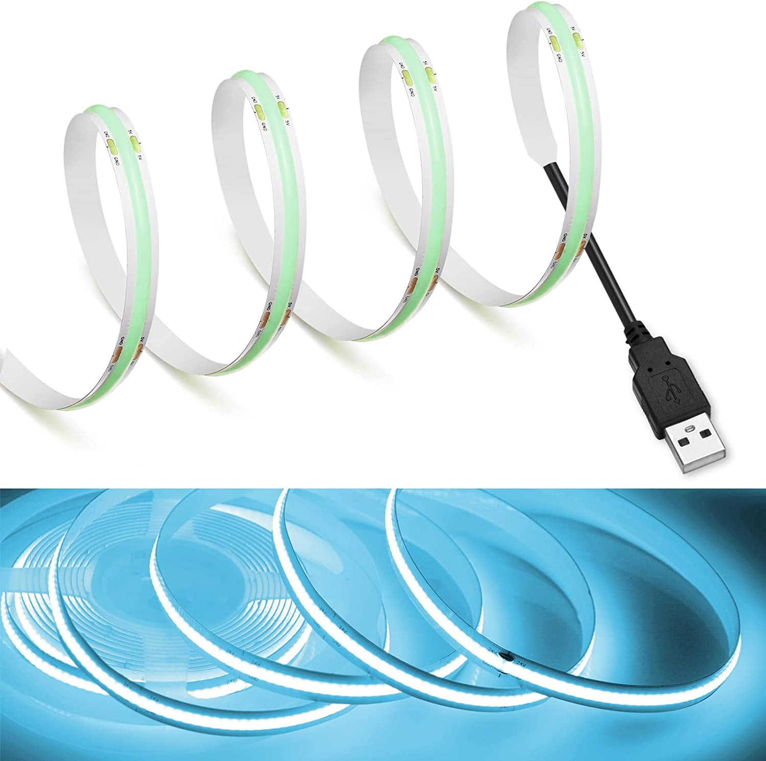 】COB LED Strip Lights Iceblue 16.4ft/5m USB Powered 5V Flexible LED ...