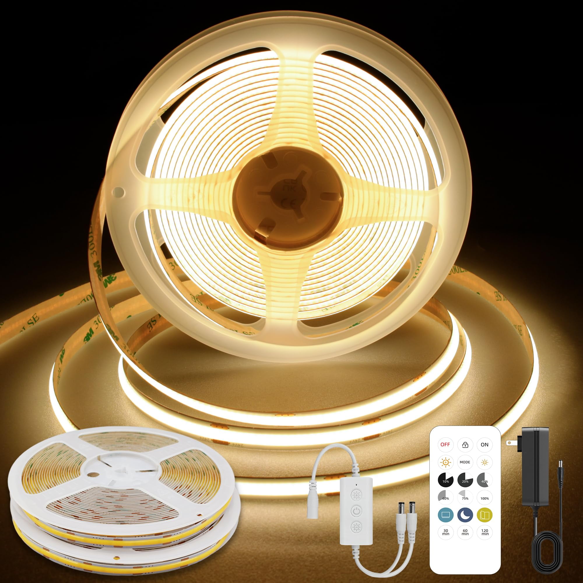 COB LED Strip Lights Warm White,24V Dimmable led Light Strip KIT with ...
