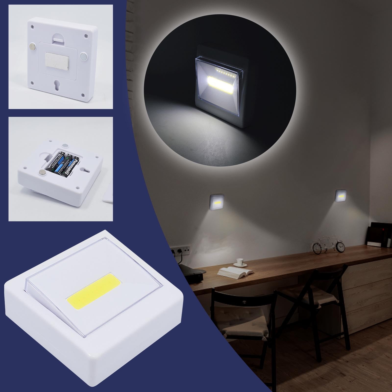 COB LED Wall Light Battery Operated Night Light 86mm Modern Indoor ...