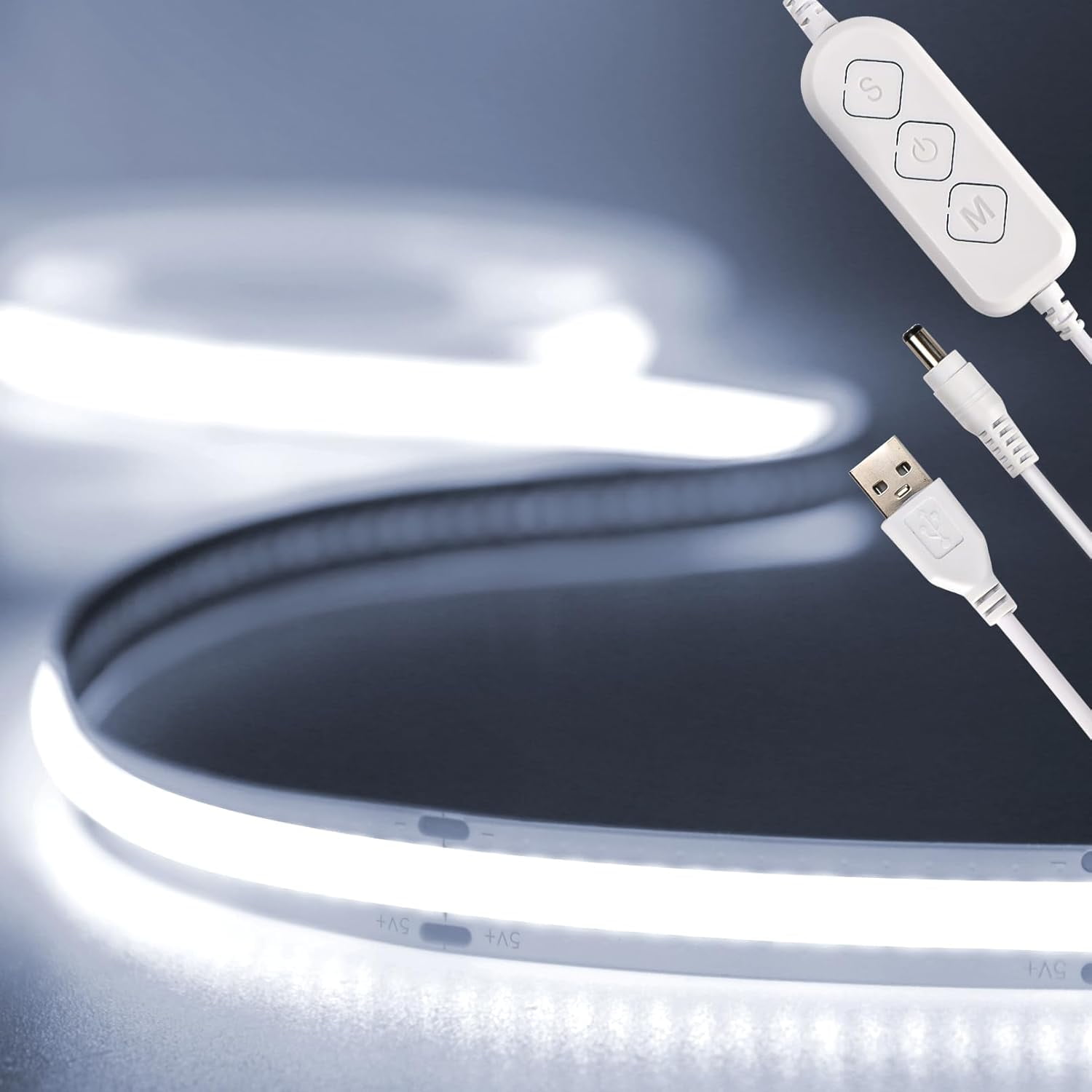 COB Led Strip Lights, USB 6.56ft White LED Light Strip, Dimmable ...