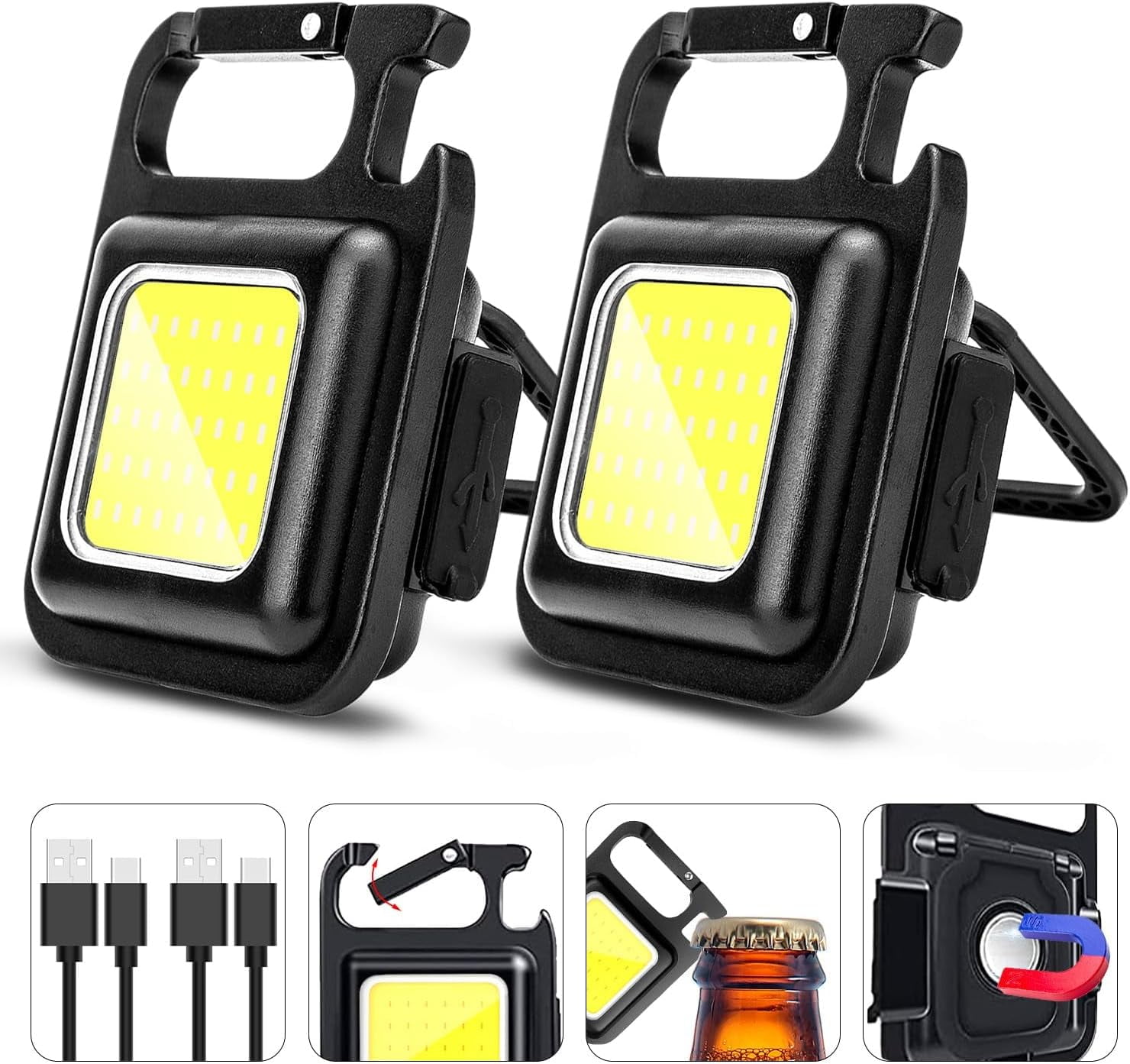 COB Rechargeable Keychain Flashlight 2Pack, High Lumen Super Bright LED ...