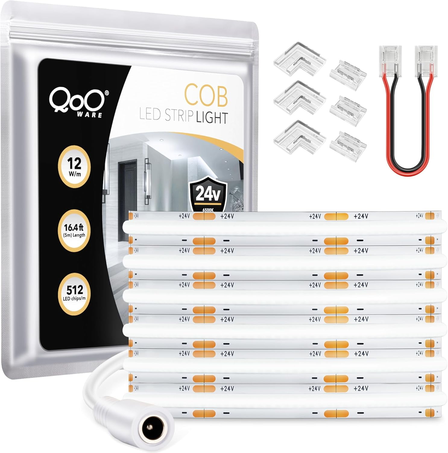 COB led strip lights, 16.4ft 6500K Cool White LED Strip Light, DC24V 2560LEDS CRI 90+ 8mm ...