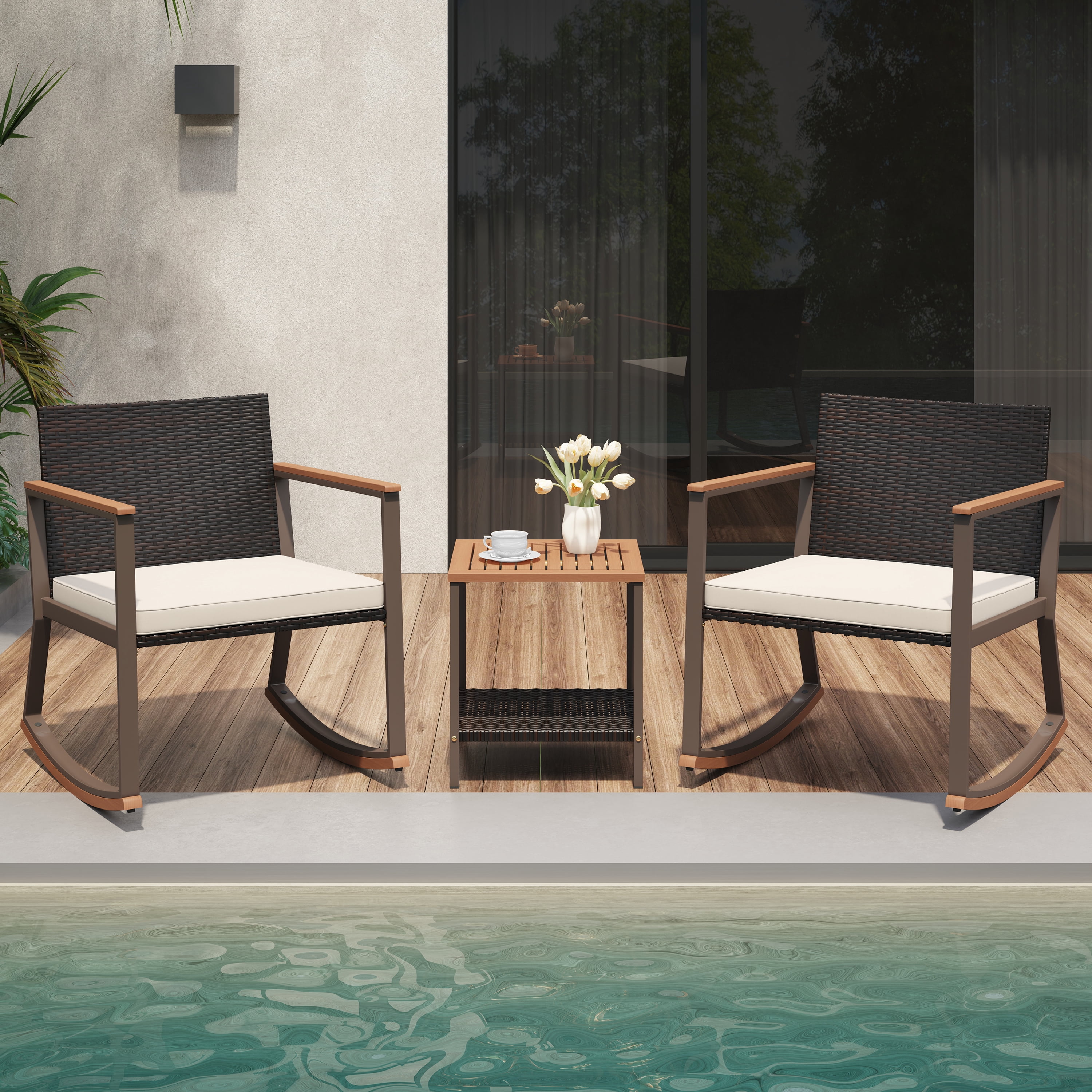 COBANA 3 Pieces Rocking Bistro Set, Small Wicker Patio Furniture Set ...