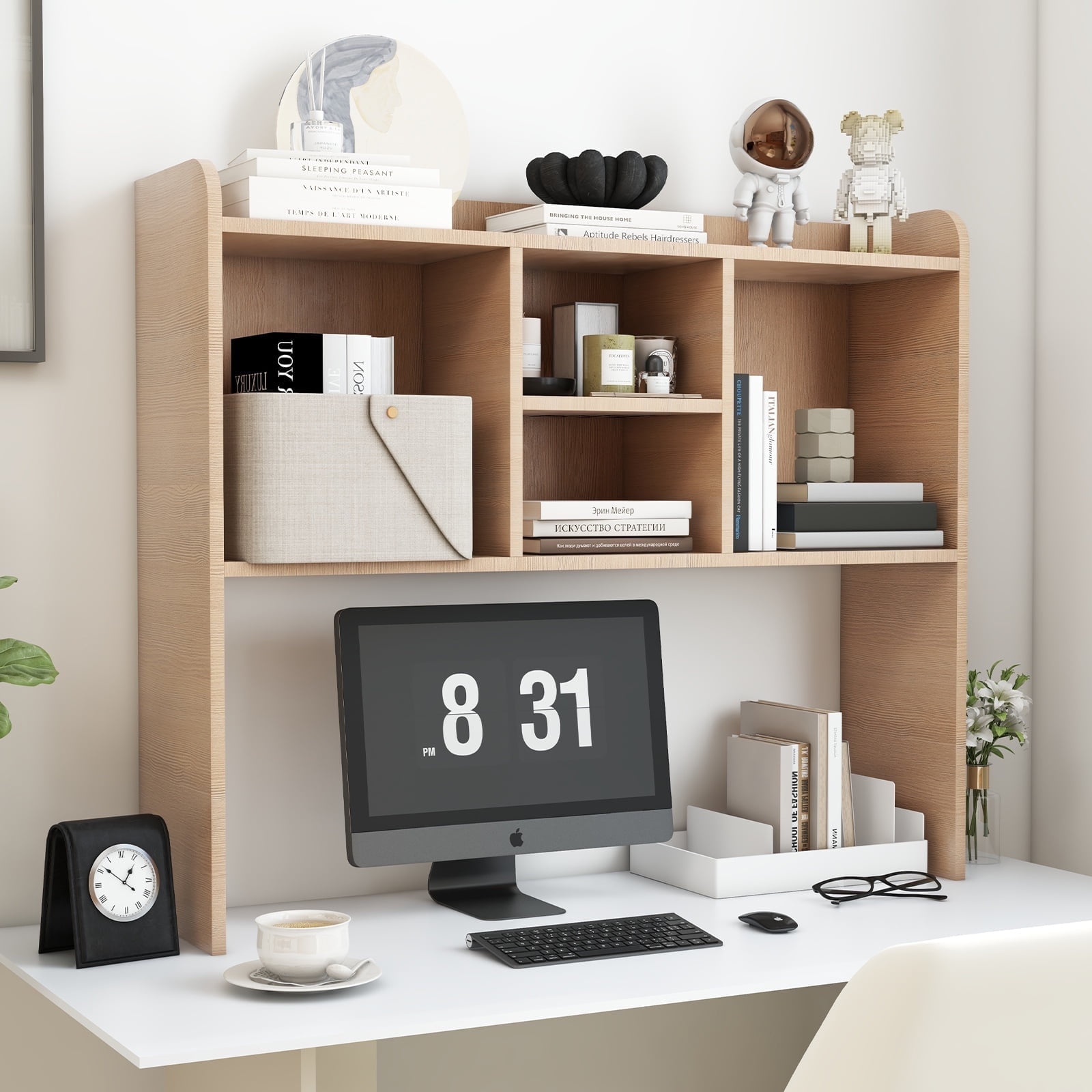 COBANA Desktop Bookshelf, Countertop Storage Hutch with 5 Shelves for ...