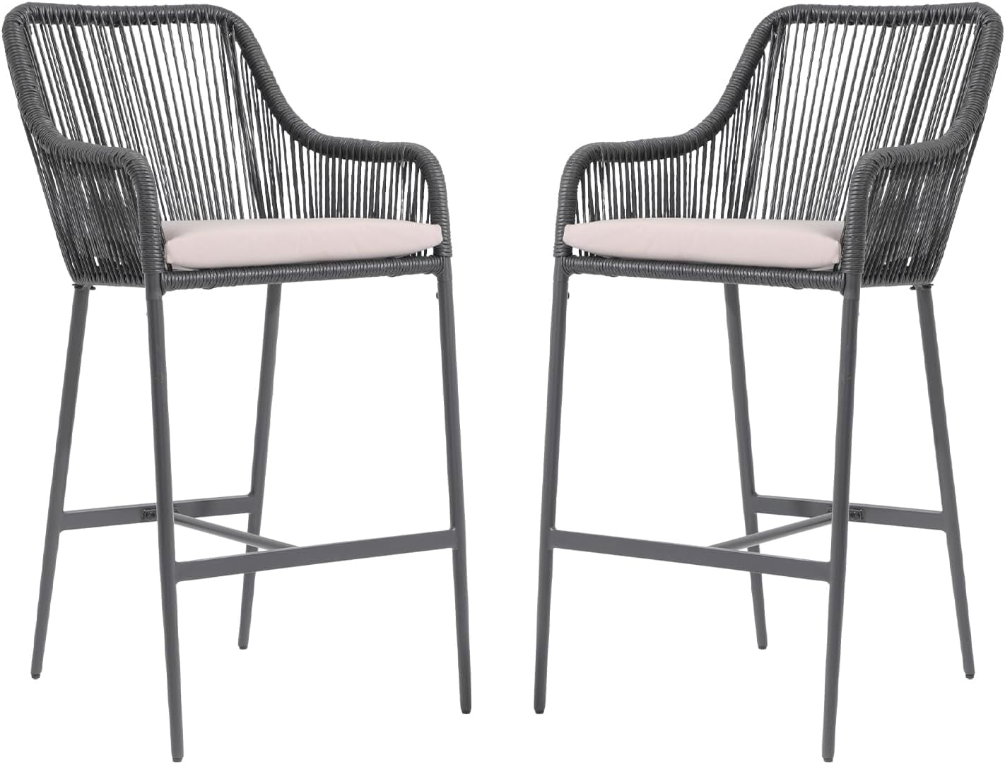 COBANA Outdoor Bar Stools Set of 2, Bar Height Patio Chairs with High ...