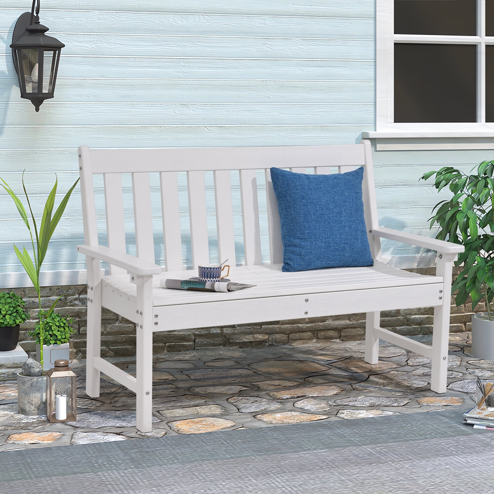 COBANA Outdoor Garden Bench, All Weather HDPE Patio Porch Bench Seat ...