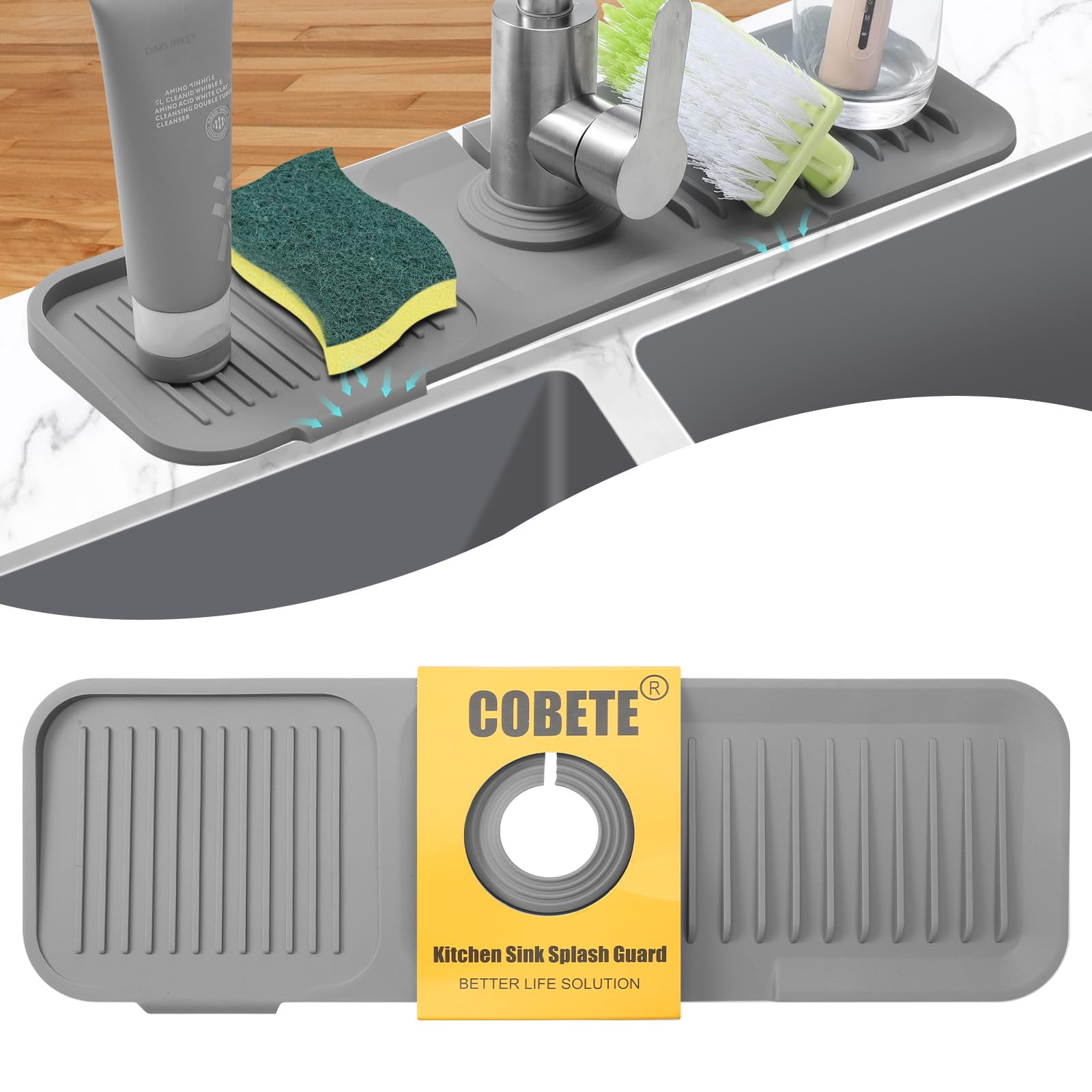 COBETE Kitchen Sink Splash Guard, 5°Slope 17.7in Faucet Mat Splash ...