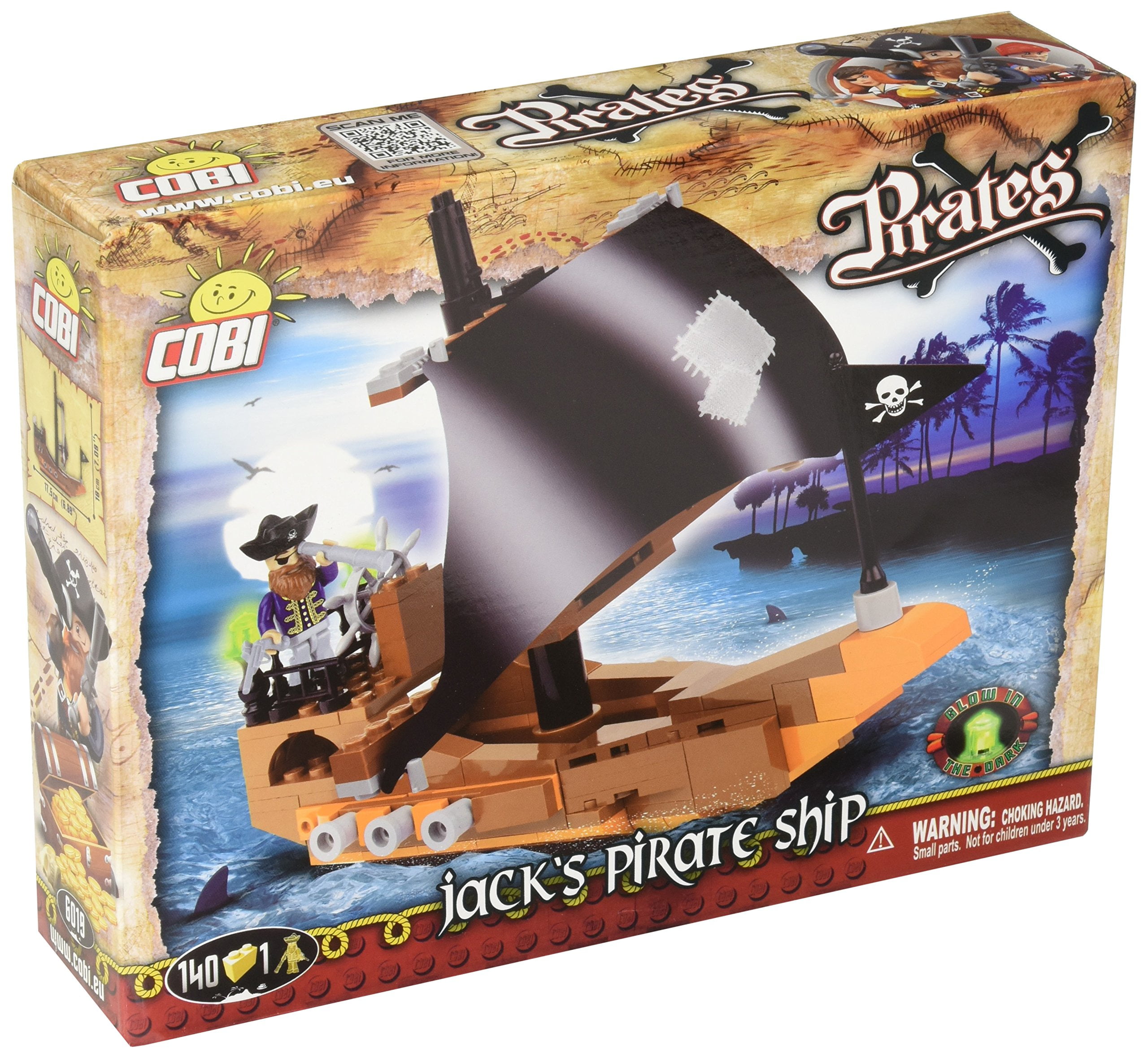 COBI Pirates, Jack's Pirate Ship Building Block Kit, 140 Pieces, Glow ...