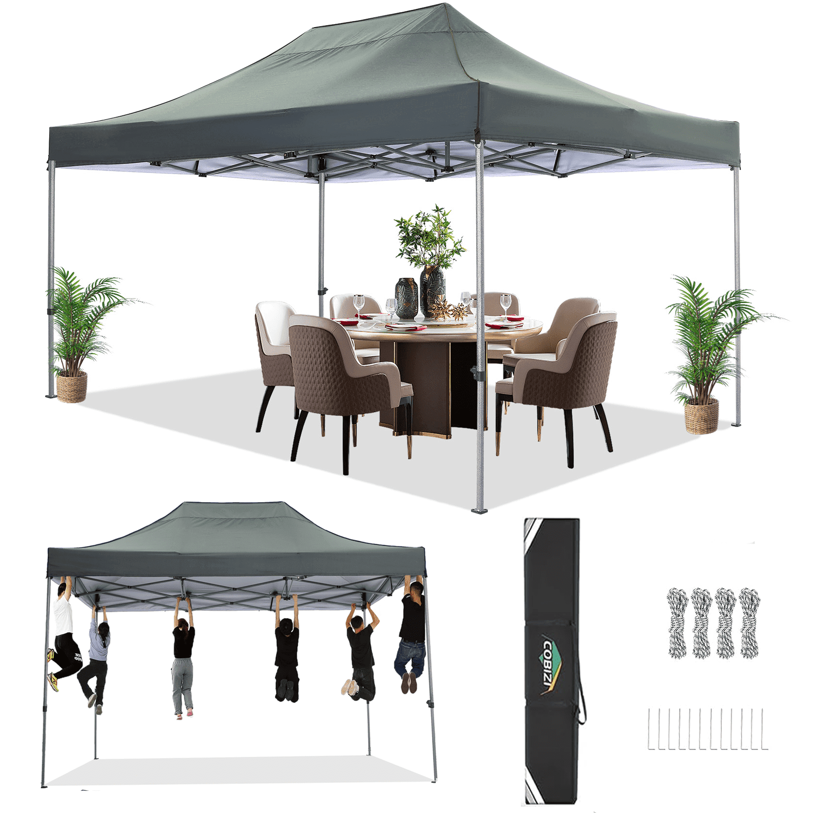 COBIZI 10 x 15 Heavy Duty Pop-up Canopy Tent with Adjustable Height ...