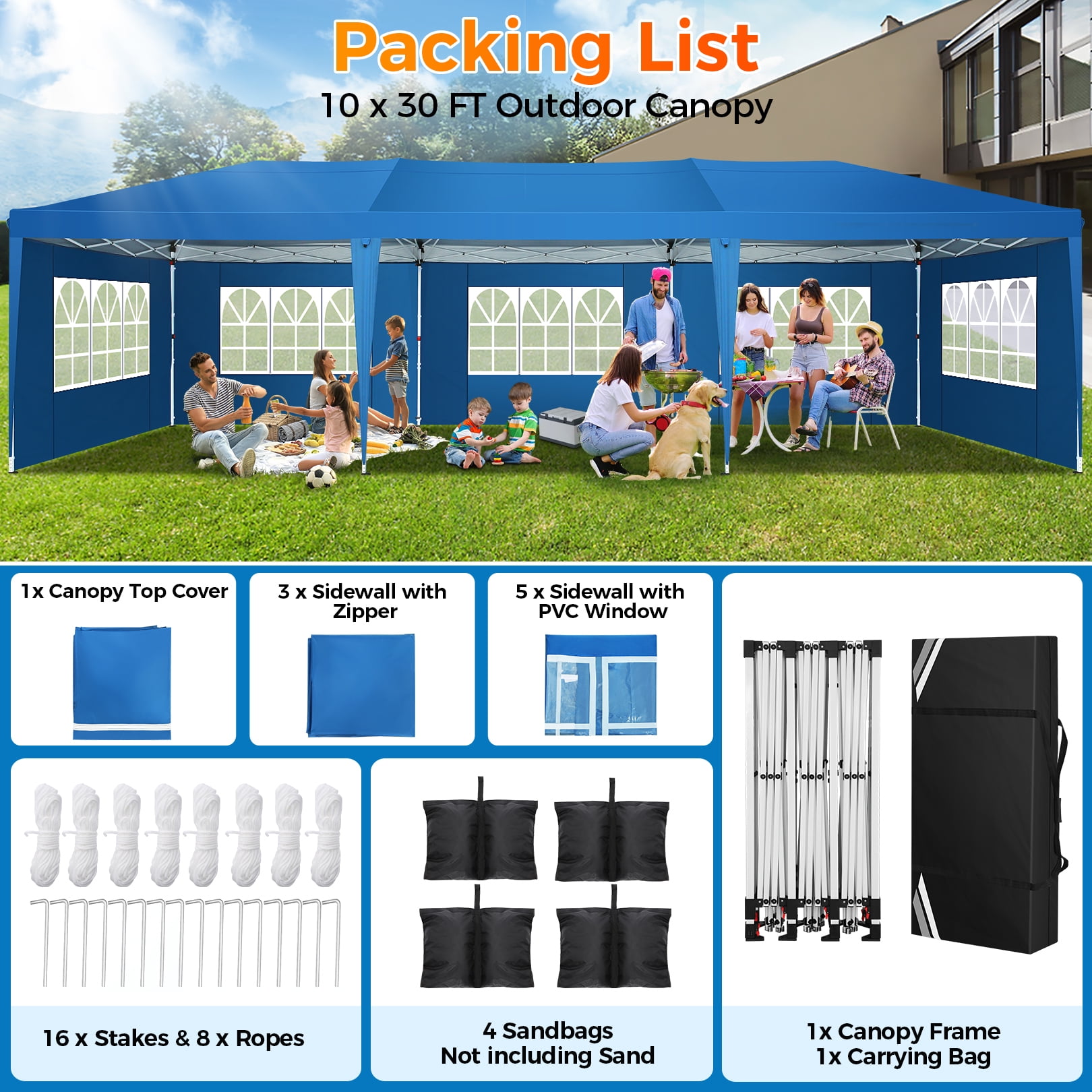 COBIZI 10 x 30 Waterproof Canopy Tent,Indigo - Walmart.com