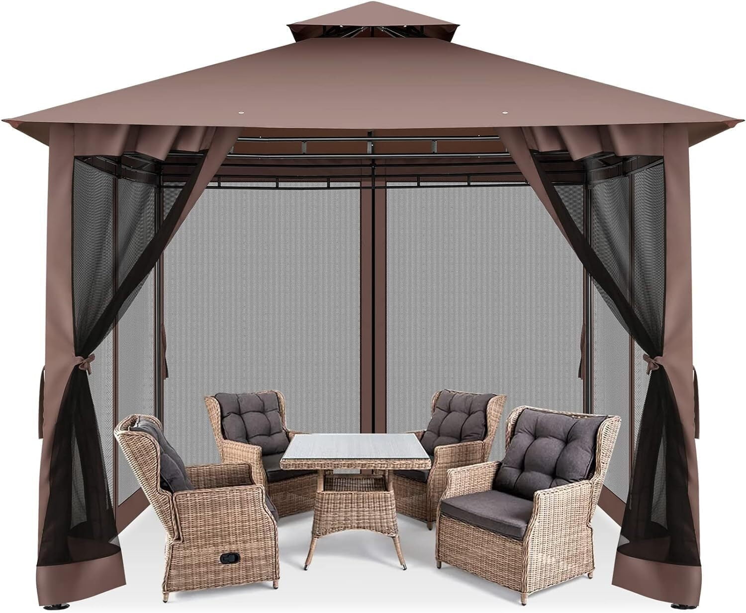 Costway 2 Tier 10'x10' Patio Gazebo Canopy Tent Steel Frame Shelter ...