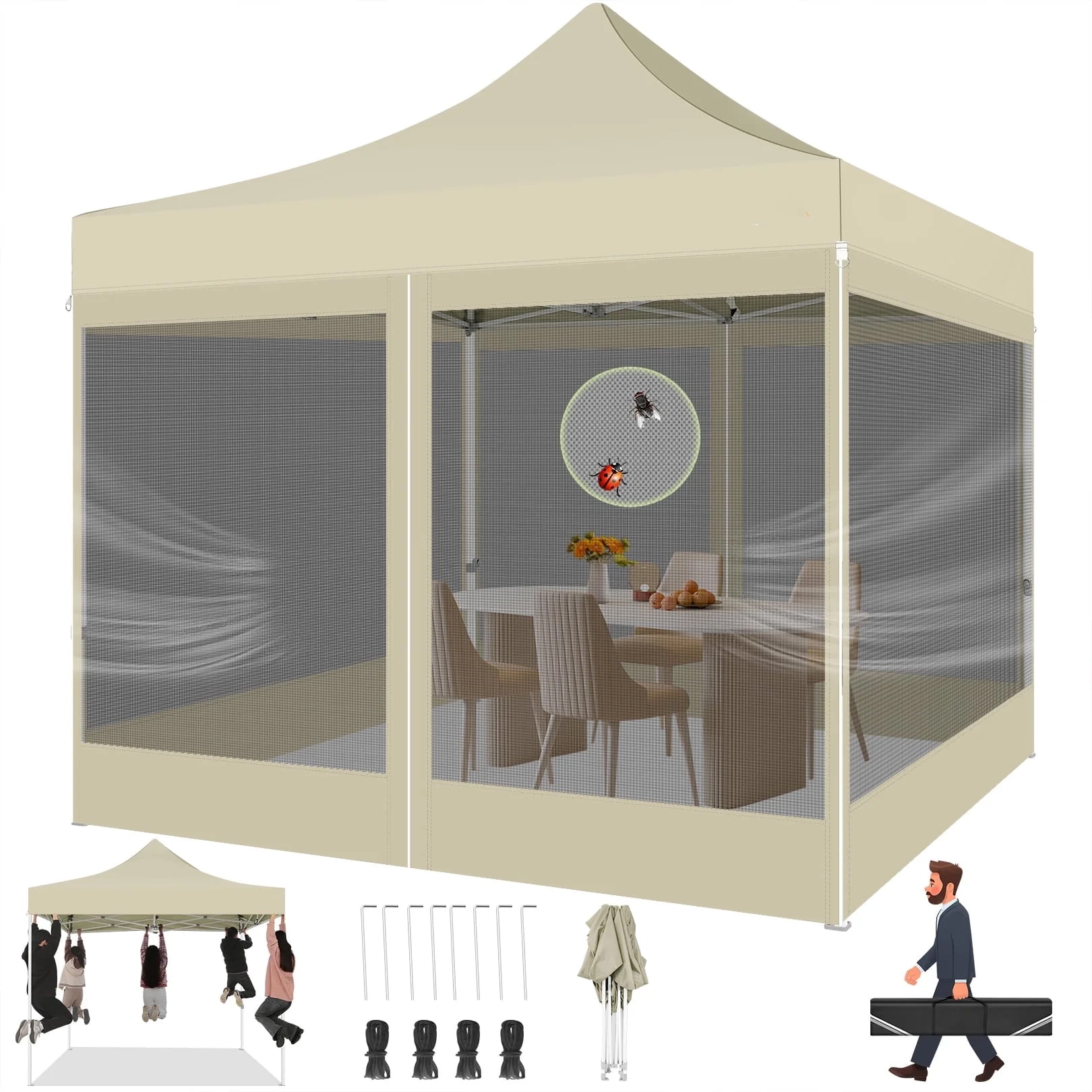 COBIZI 10X10 Heavy Duty Pop up Canopy with Mosquito Net,Instant Outdoor ...