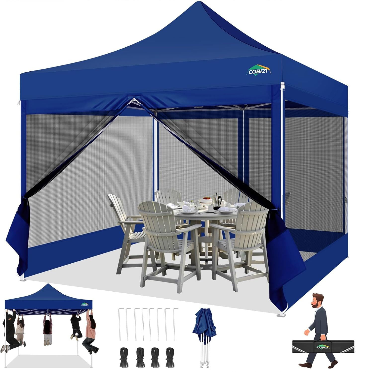 COBIZI 10x15ft Commercial Pop Up Canopy, Waterproof Gazebo with 4 ...