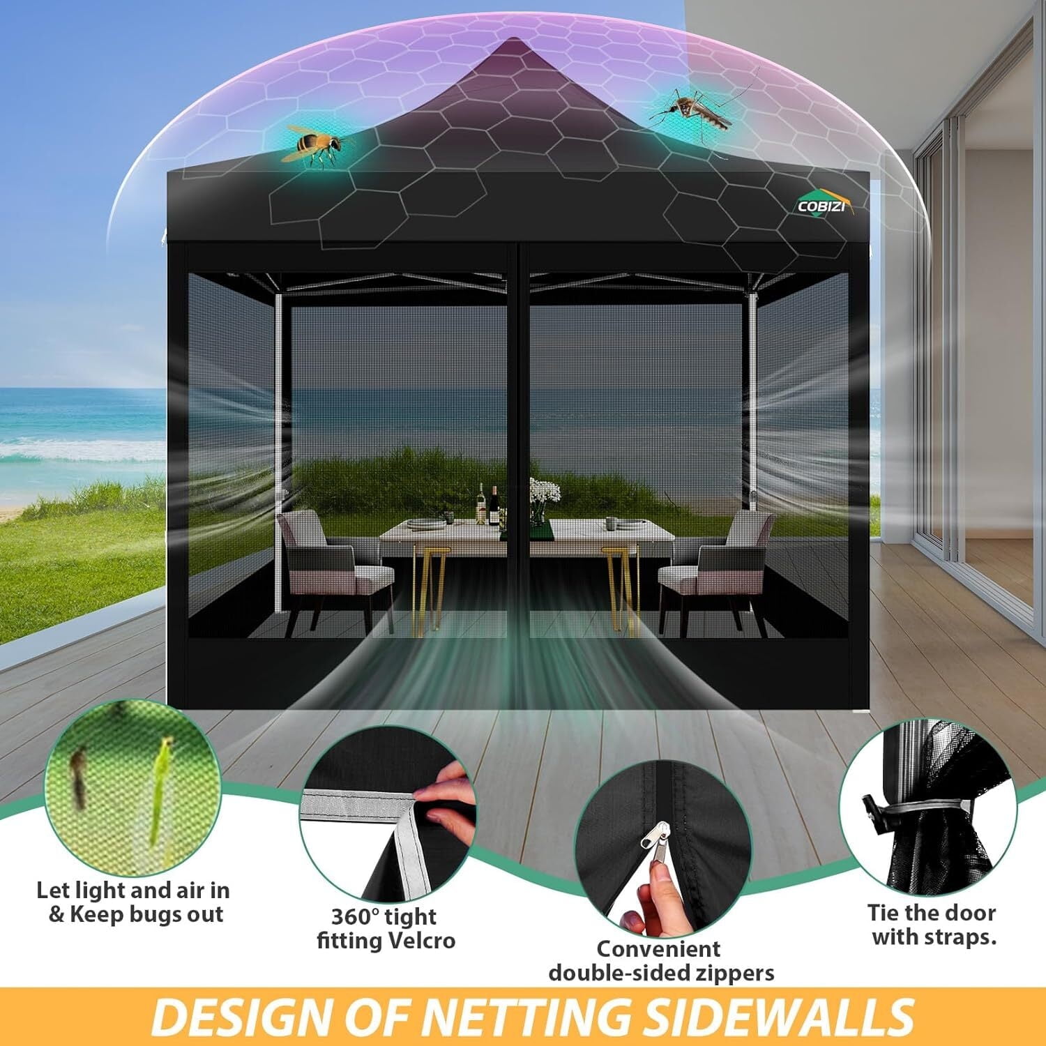 COBIZI 10x10 Waterproof Pop Up Canopy Tent with Mesh Netting, Outdoor ...