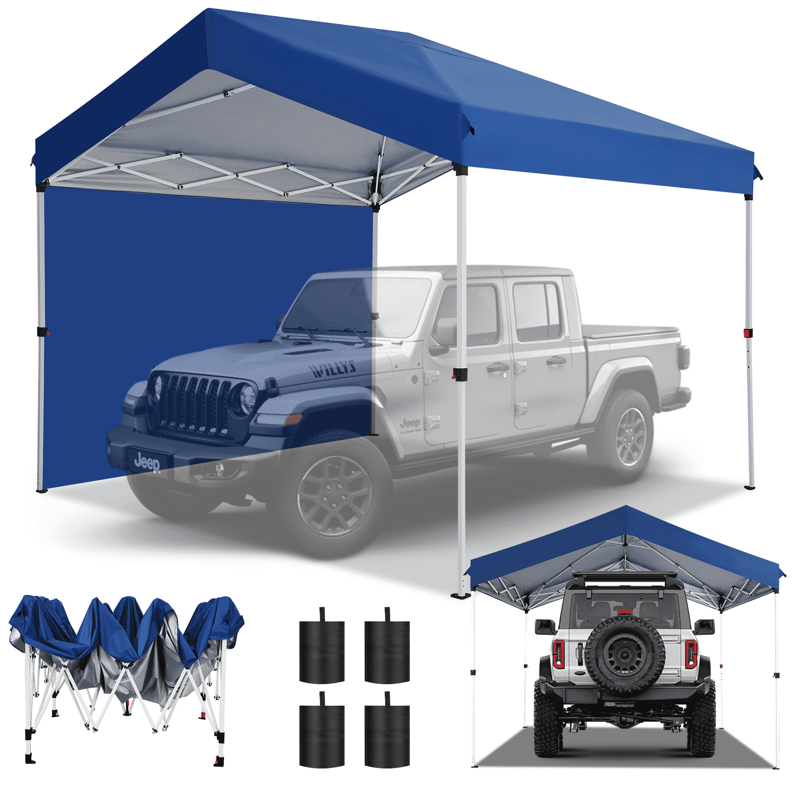 COBIZI 10x10 Carport Portable Pop up Canopy with 1-Button Push Center ...