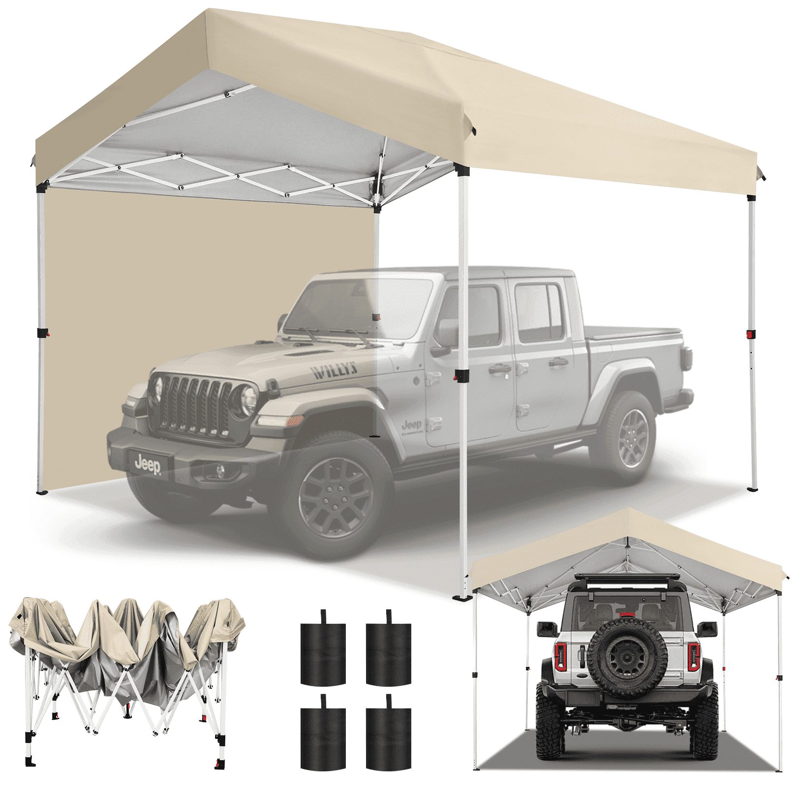 COBIZI 10x10 Carport Portable Pop up Canopy with 1-Button Push Center ...