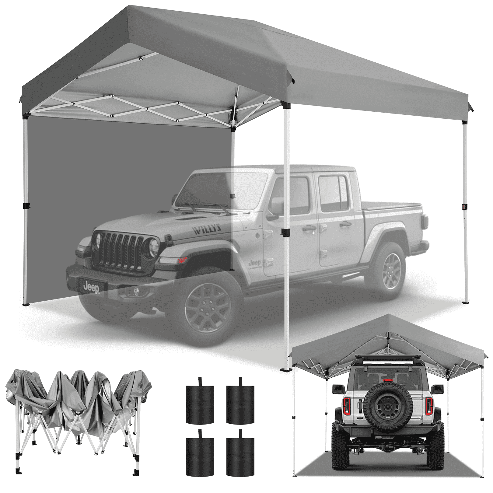 COBIZI 10x10 Carport Portable Pop up Canopy with 1-Button Push Center ...