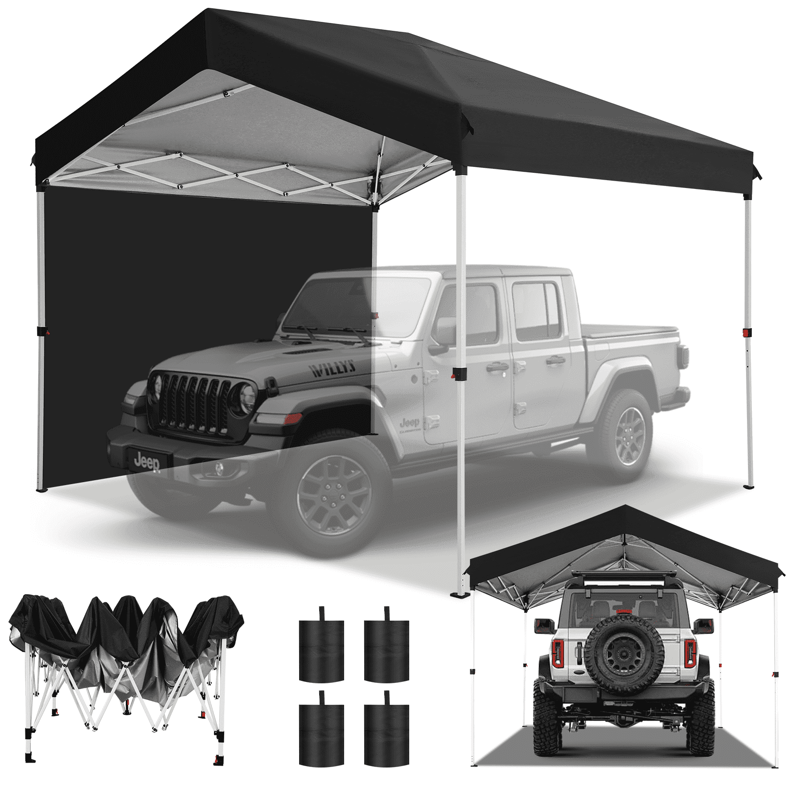 COBIZI 10x10 Carport Portable Pop up Canopy with 1-Button Push Center ...