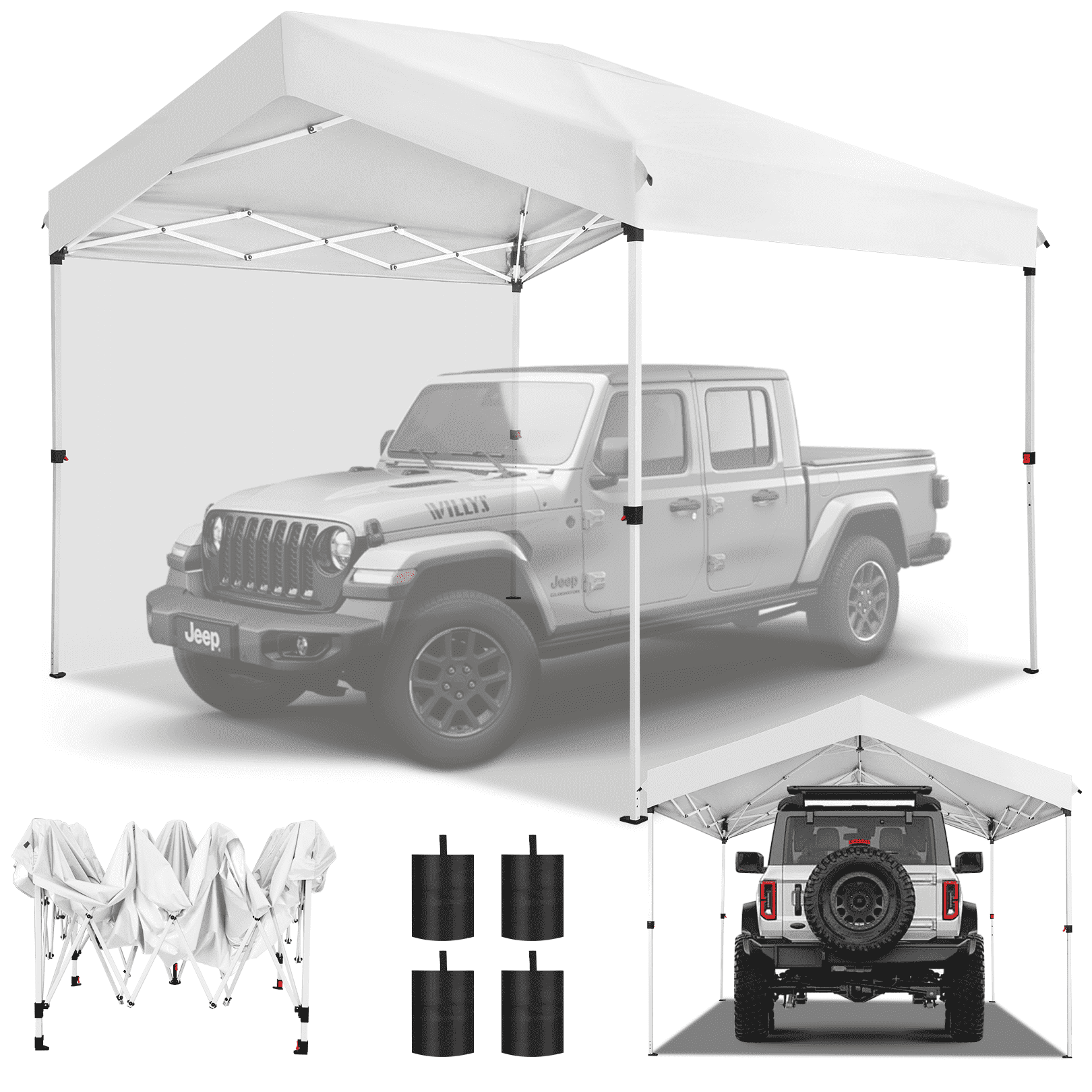 COBIZI 10x10 Carport Portable Pop up Canopy with 1-Button Push Center ...