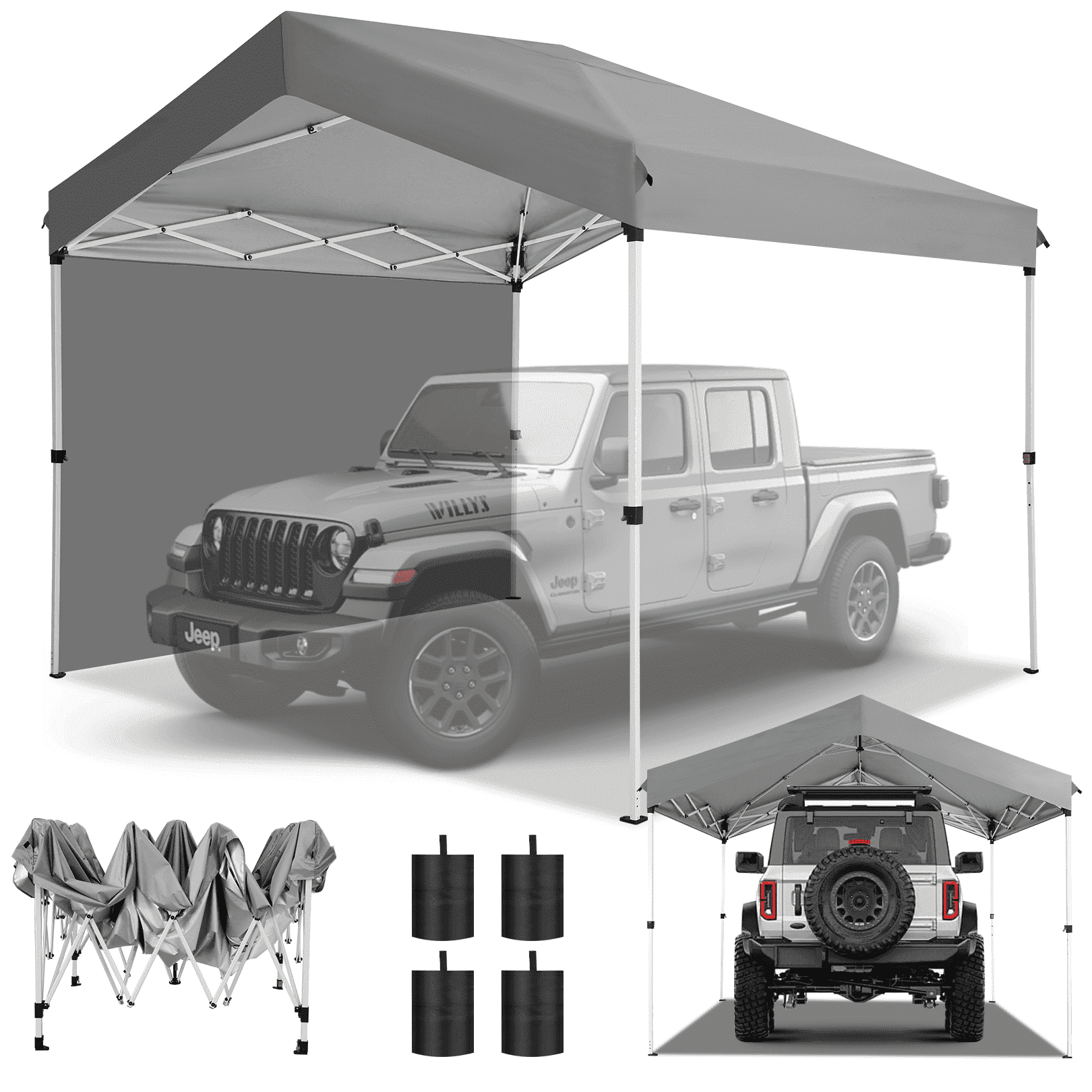 COBIZI 10x10 Carport Portable Pop up Canopy with 1-Button Push Center ...