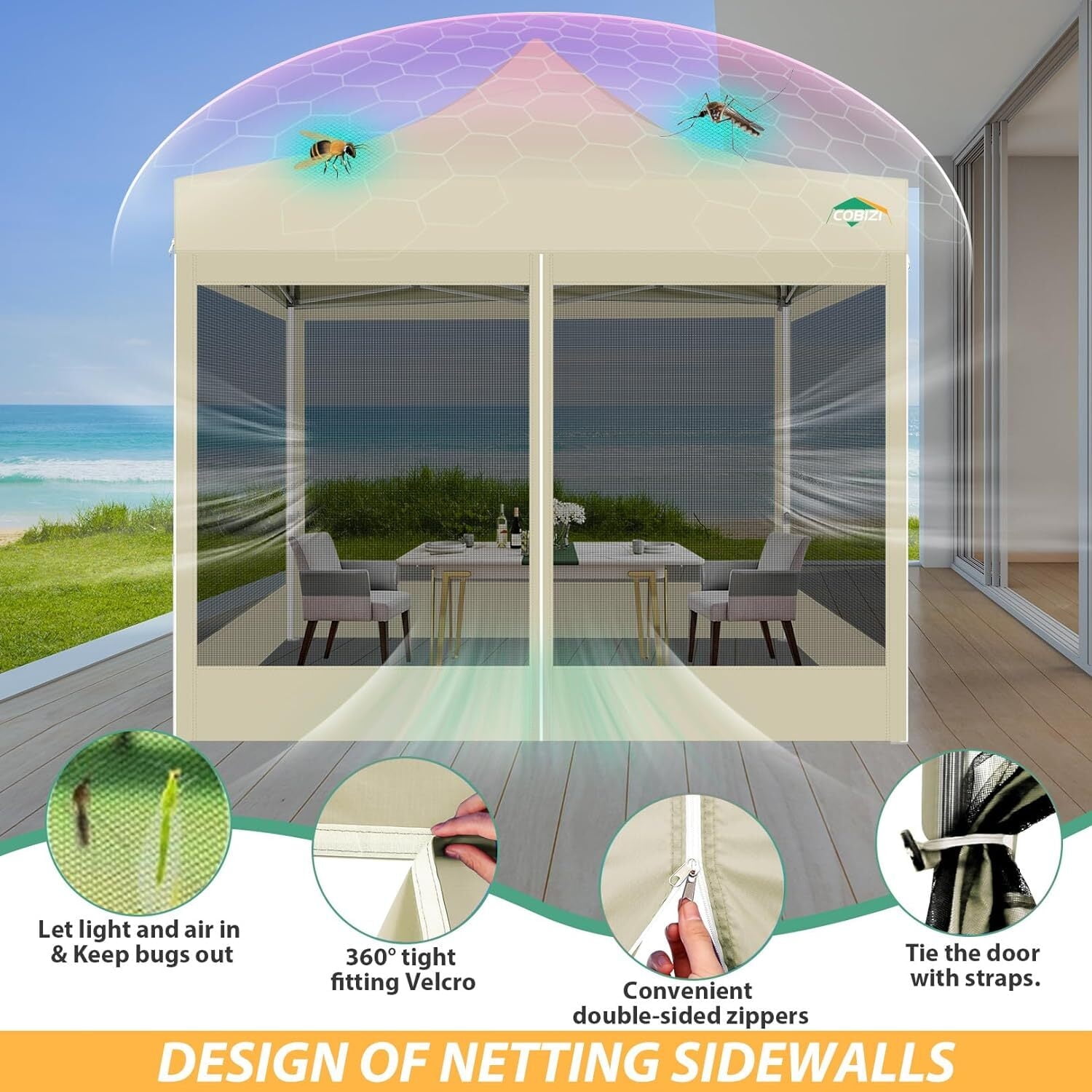 COBIZI 10x10 Heavy Duty Canopy, Pop Up Canopy Gazebo with Netting ...