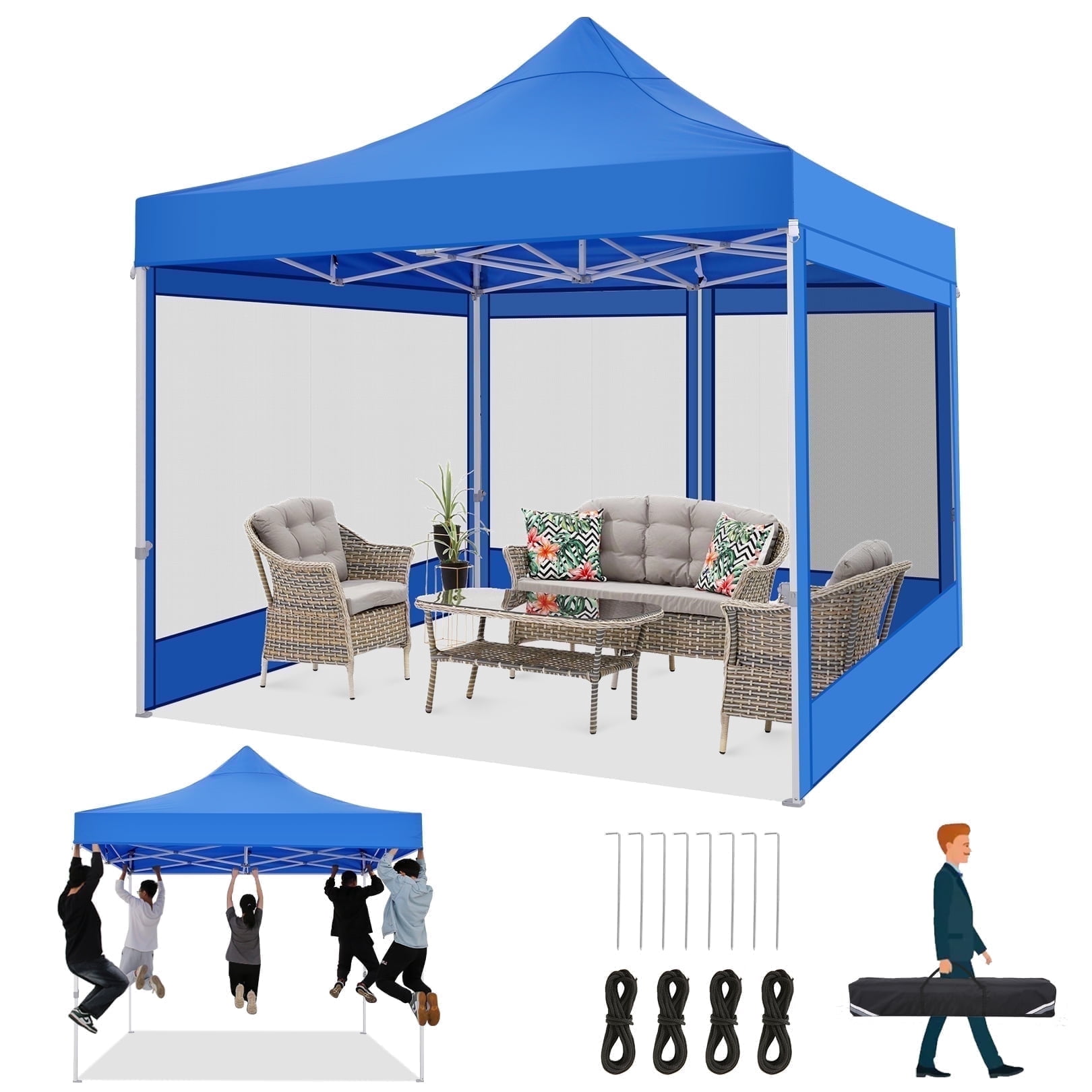 COBIZI 10x10 Waterproof Heavy Duty Canopy Tent, Pop Up Gazebo with Mesh ...
