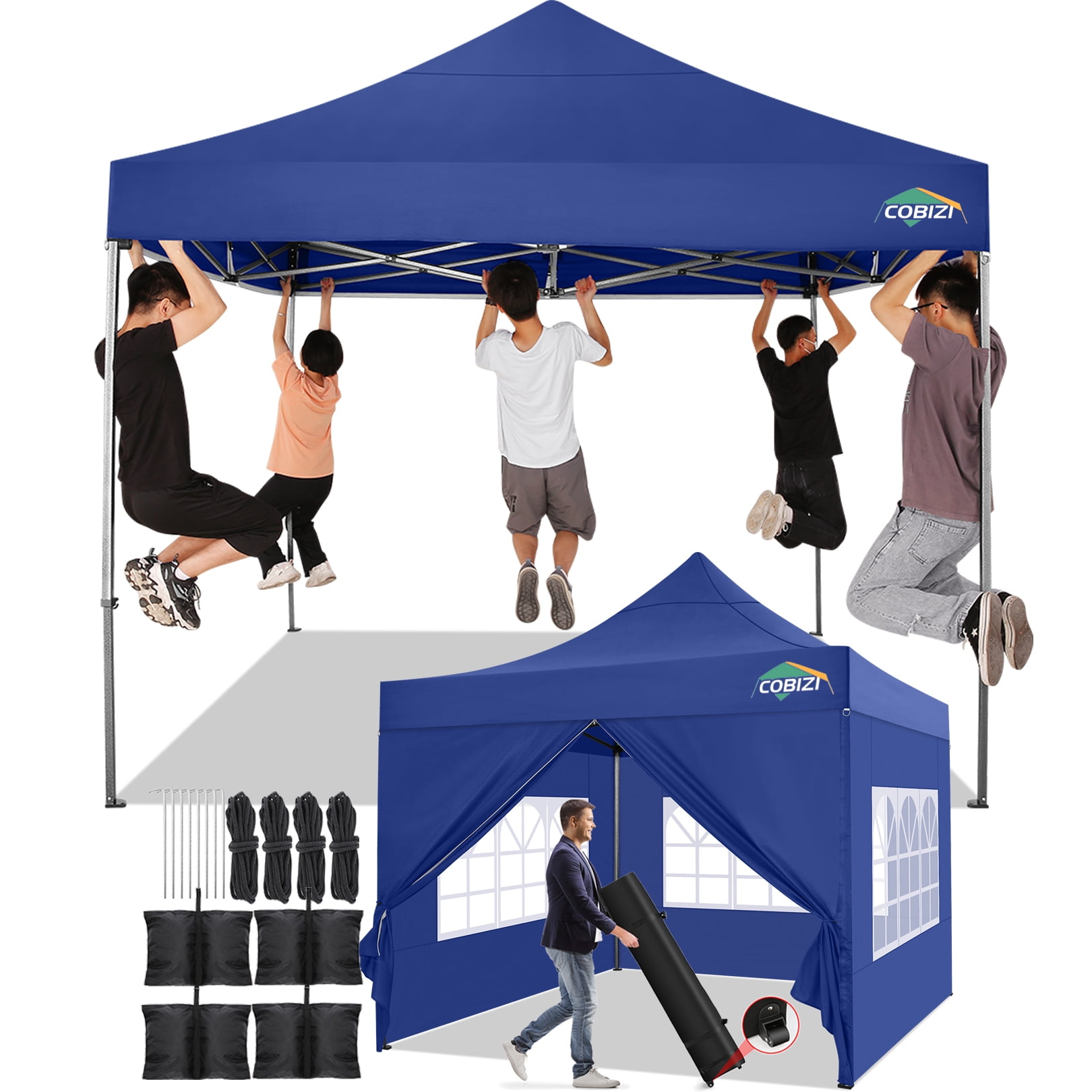 COBIZI 10x10 Pop up Canopy Commercial Heavy Duty Canopy Tent with 4 ...