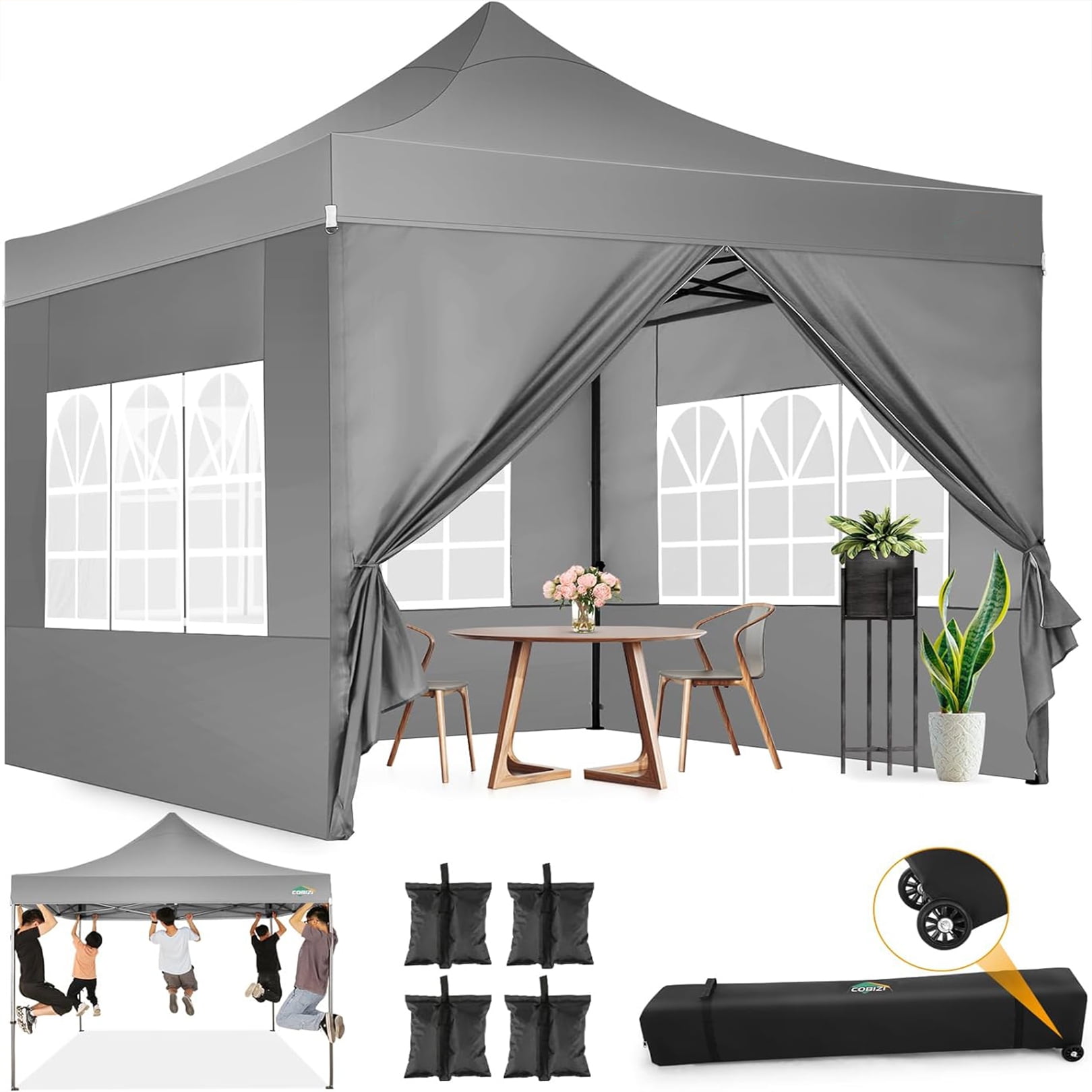 COBIZI 10x10 Heavy Duty Canopy Tent with 4 Sidewalls, Easy Up ...