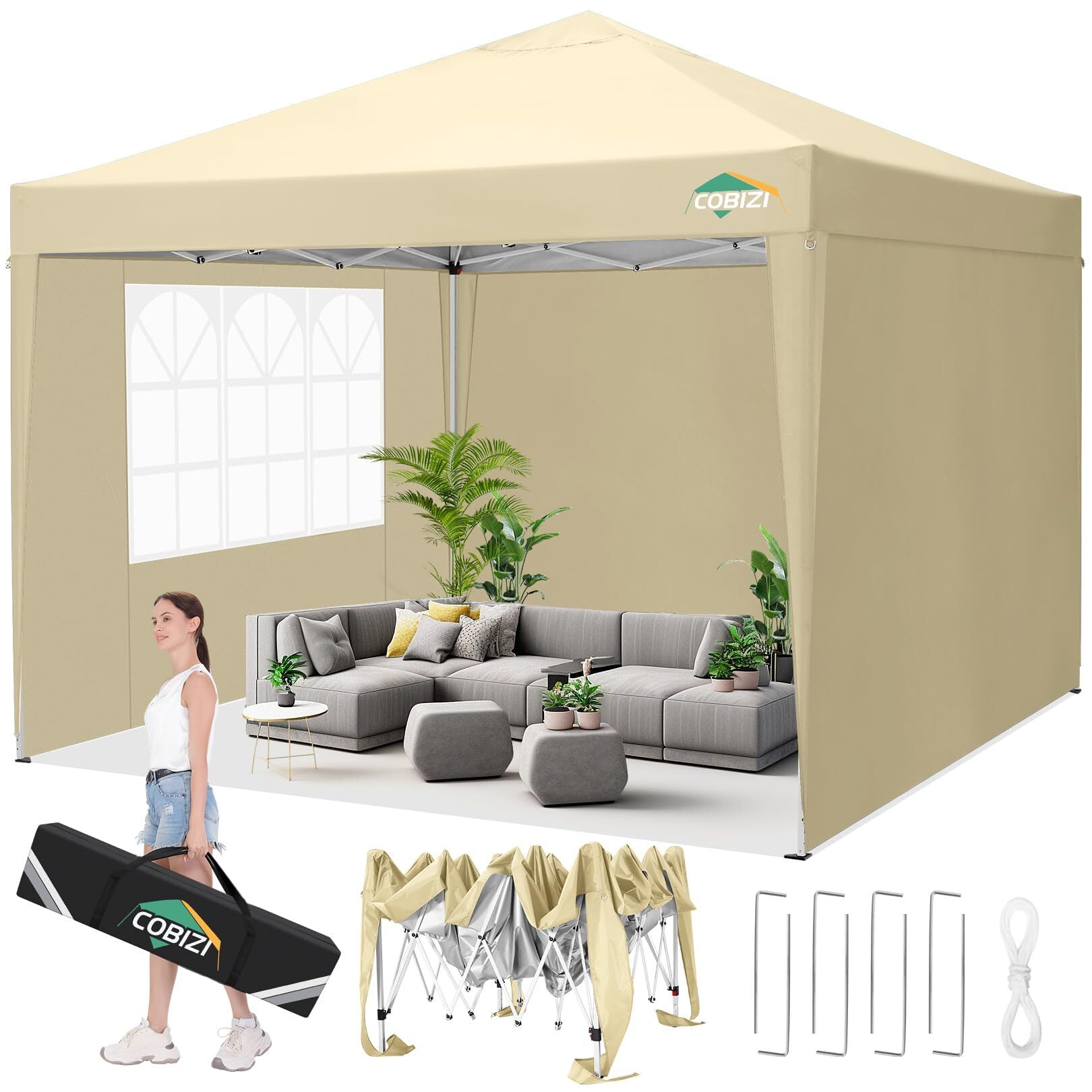 COBIZI 10x10 Pop Up Canopy Tent with Removable Sidewalls, Waterproof ...