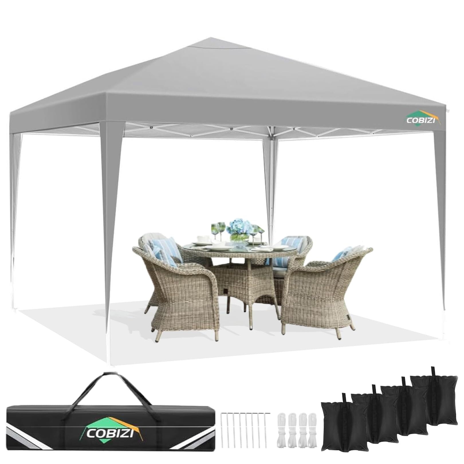 COBIZI 10x10 Pop Up Canopy Tent Without Sidewall, UPF 50+ Waterproof ...