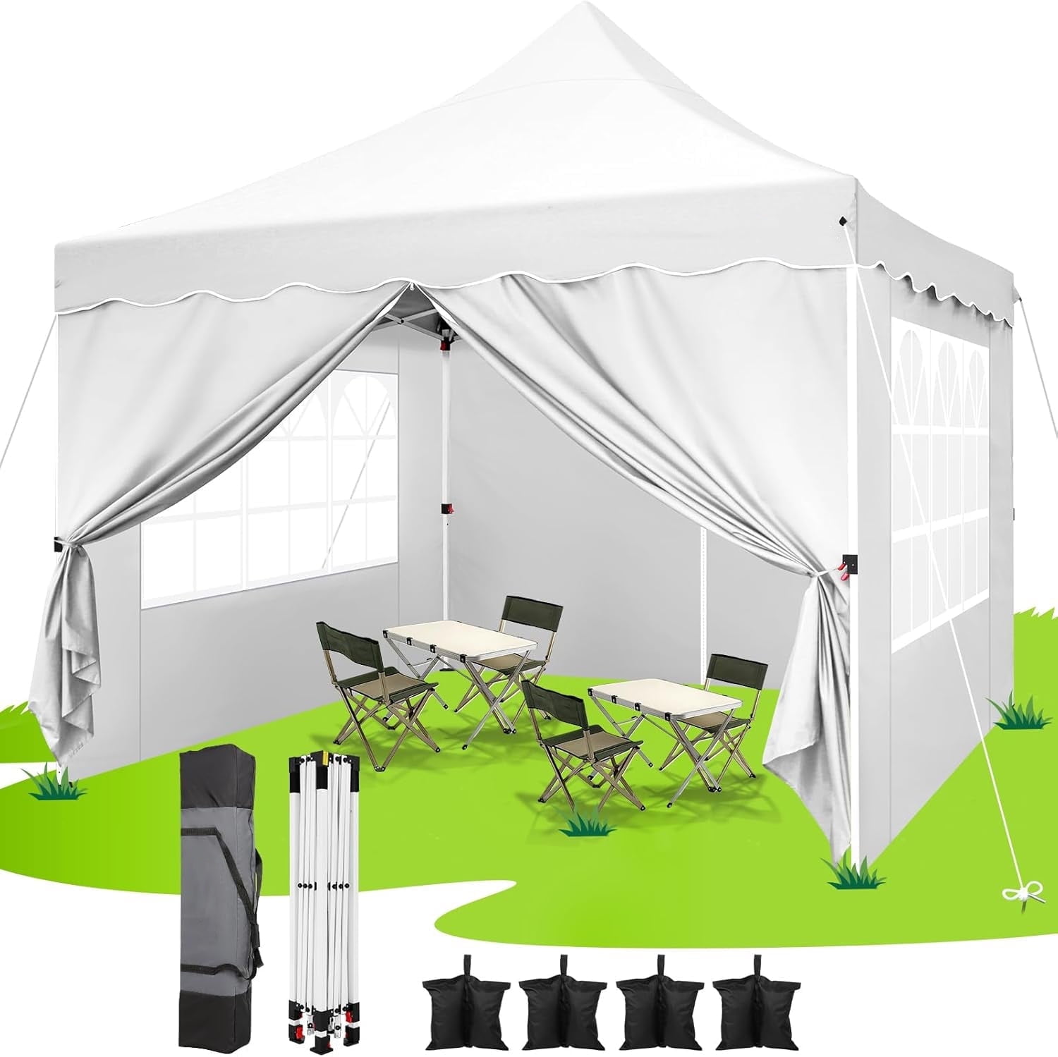 COBIZI 10x10 Pop up Canopy with 4 Removable Sidewalls, Sandbags, Stakes ...