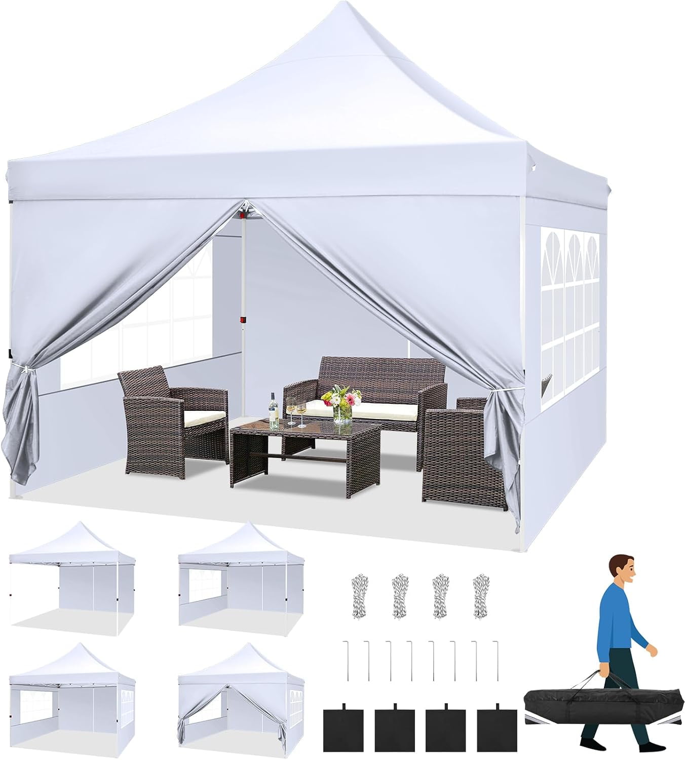 COBIZI 10x10 Pop-Up Canopy Tent with Sidewalls,Ez Waterproof Commercial ...