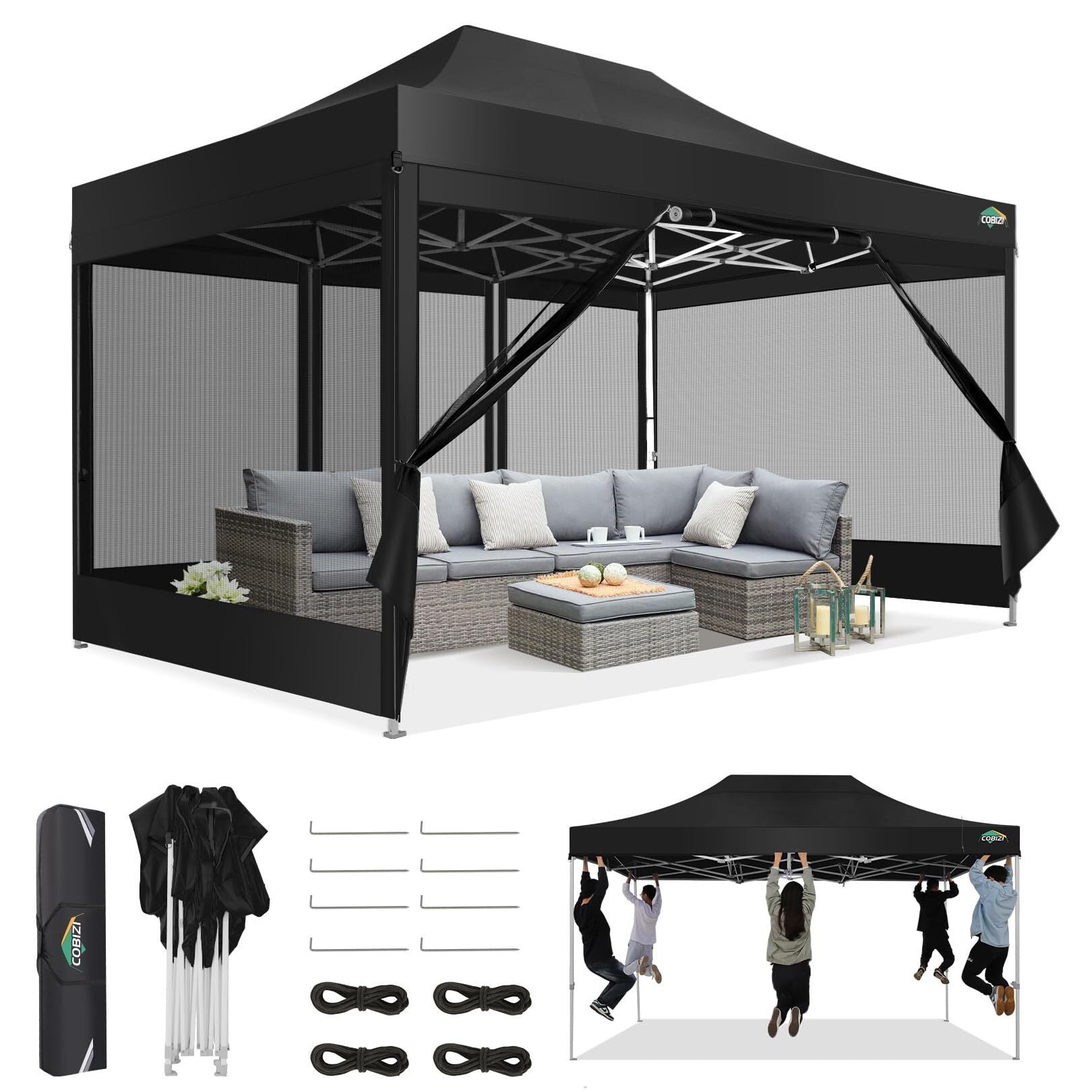 COBIZI 10x15 Canopy Tent, Heavy Duty Pop up Canopy with Sidewalls ...