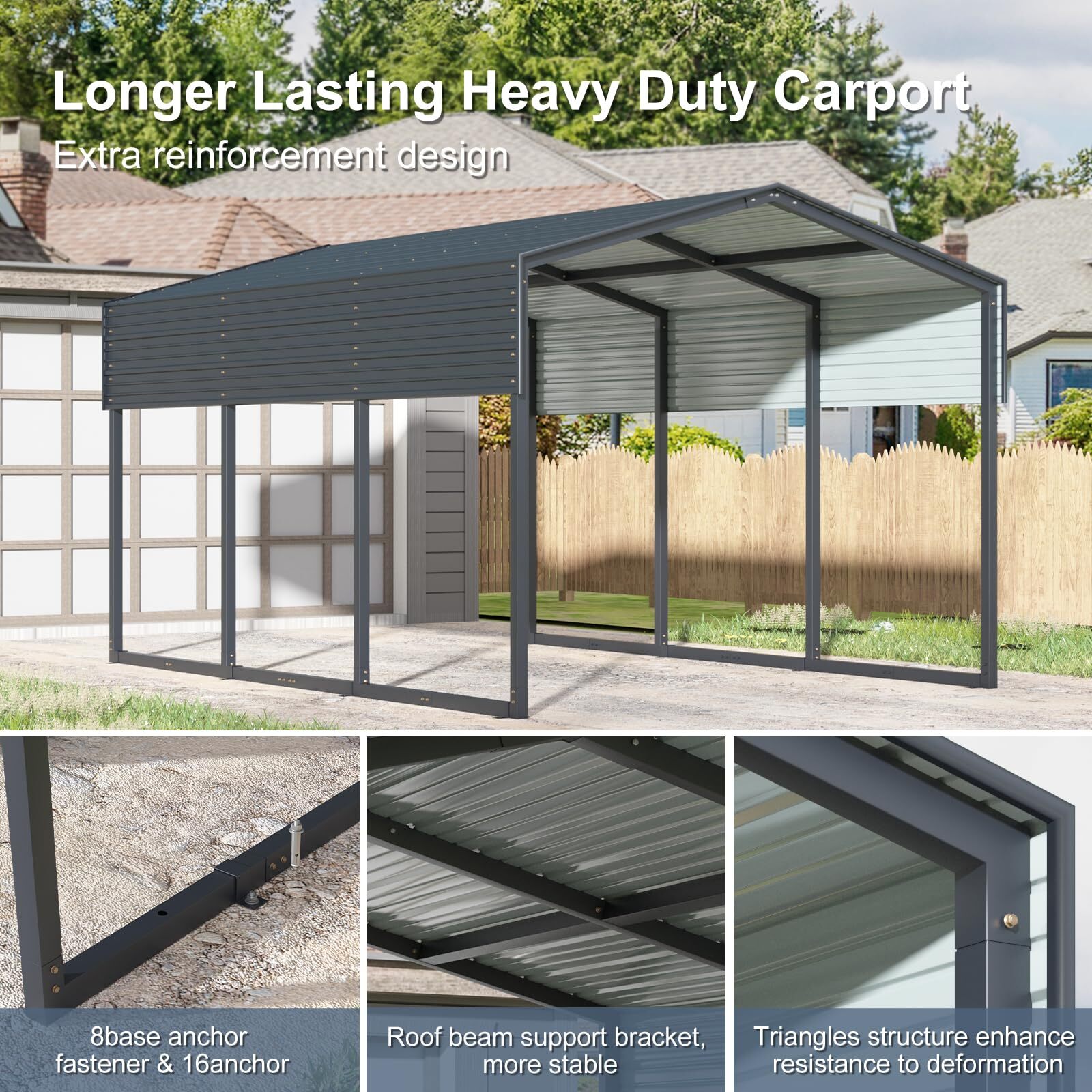 COBIZI 10x15 Heavy-Duty Metal Carport, Outdoor Metal Carport Kit ...