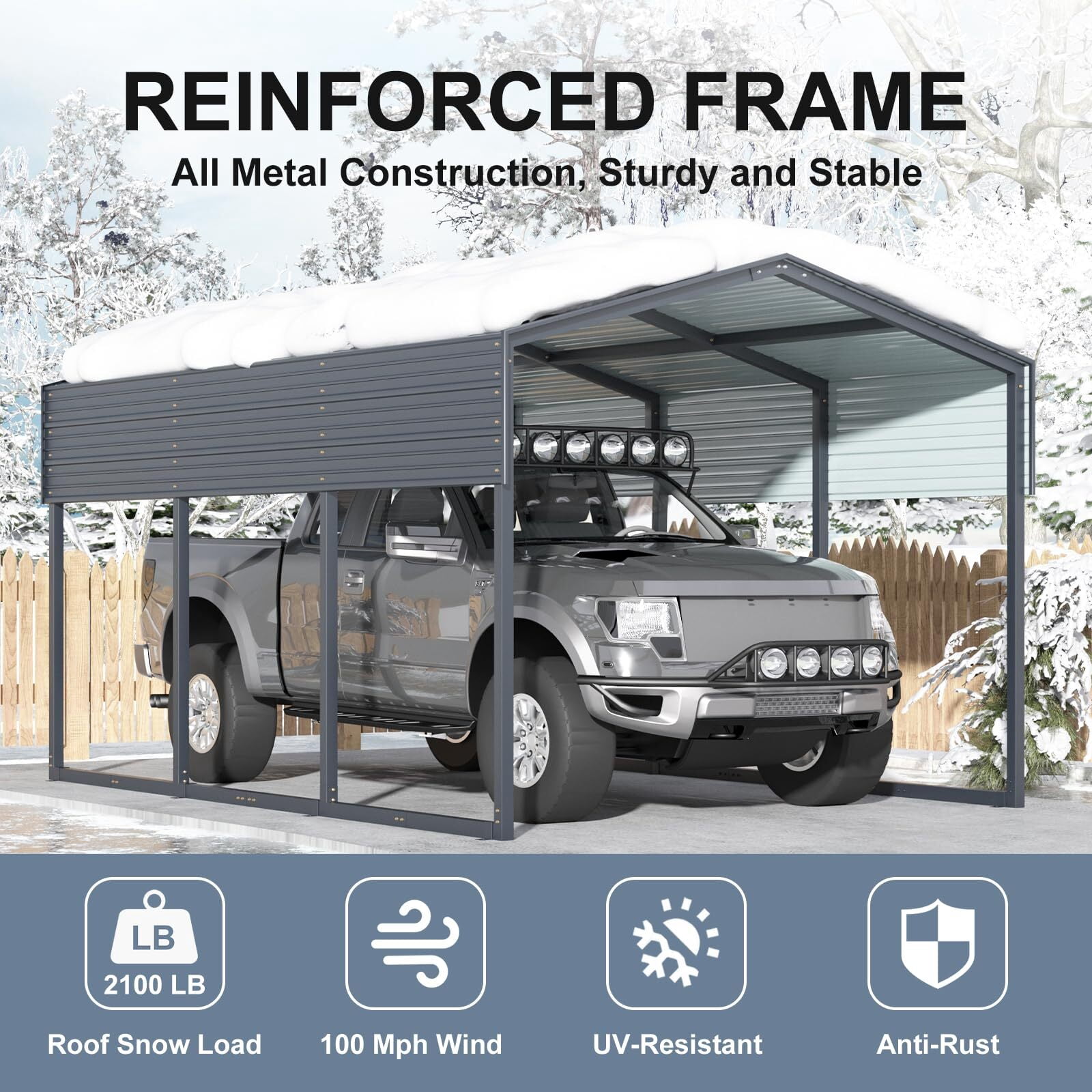 COBIZI 10x15 Heavy-Duty Metal Carport, Outdoor Metal Carport Kit ...