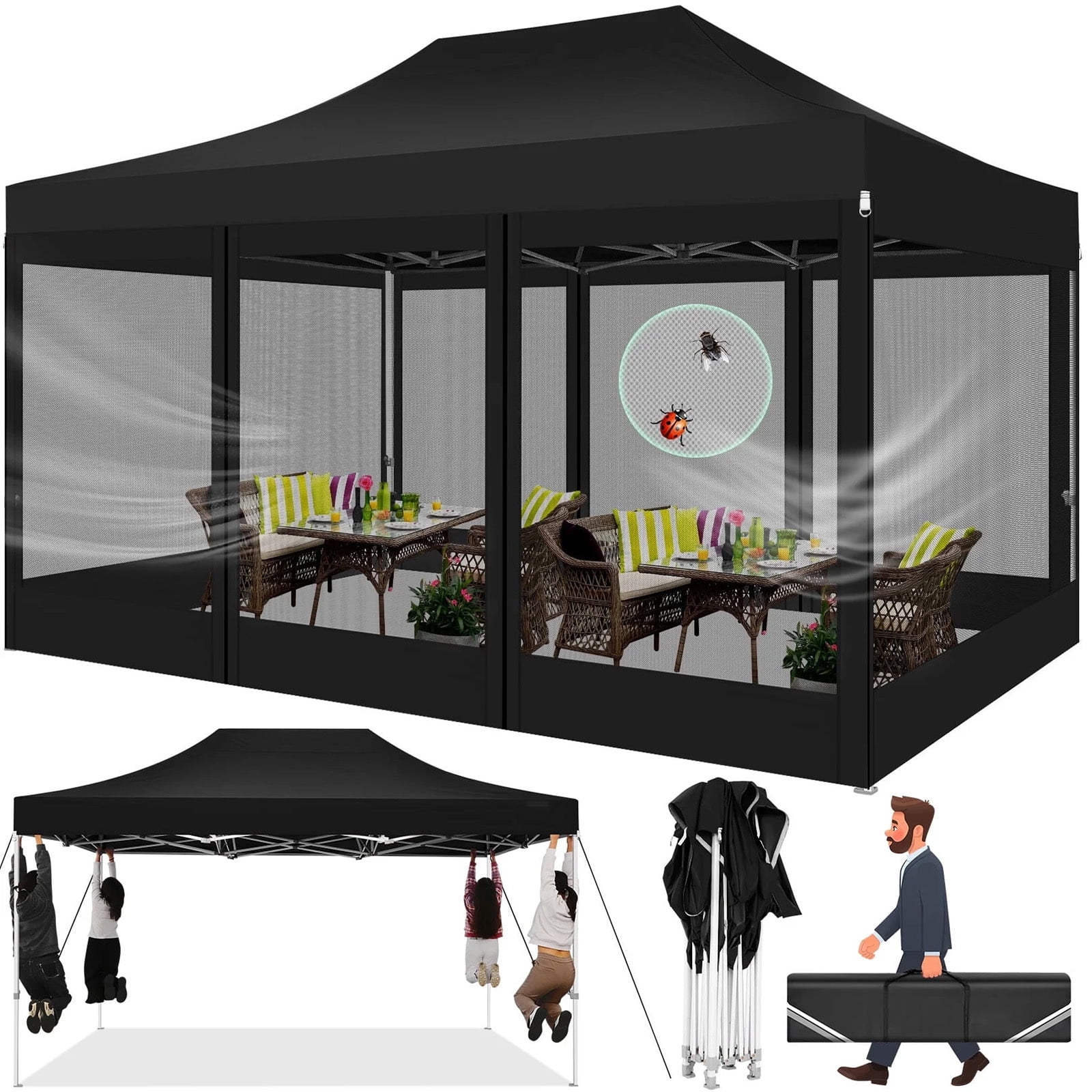 COBIZI 10x15 Heavy Duty Pop up Canopy with Mosquito Net,Instant Outdoor ...