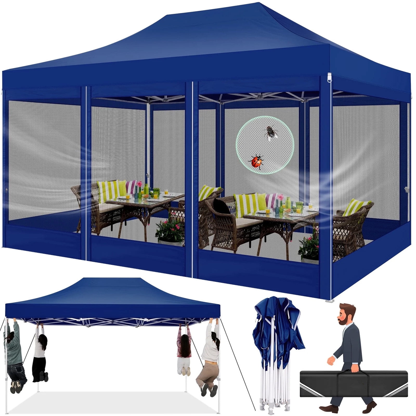 COBIZI 10x15 Heavy Duty Pop up Canopy with Mosquito Net,Instant Outdoor ...