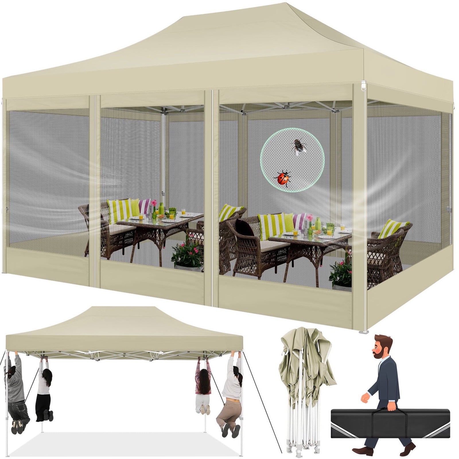 COBIZI 10x15 Heavy Duty Pop up Canopy with Mosquito Net,Instant Outdoor ...