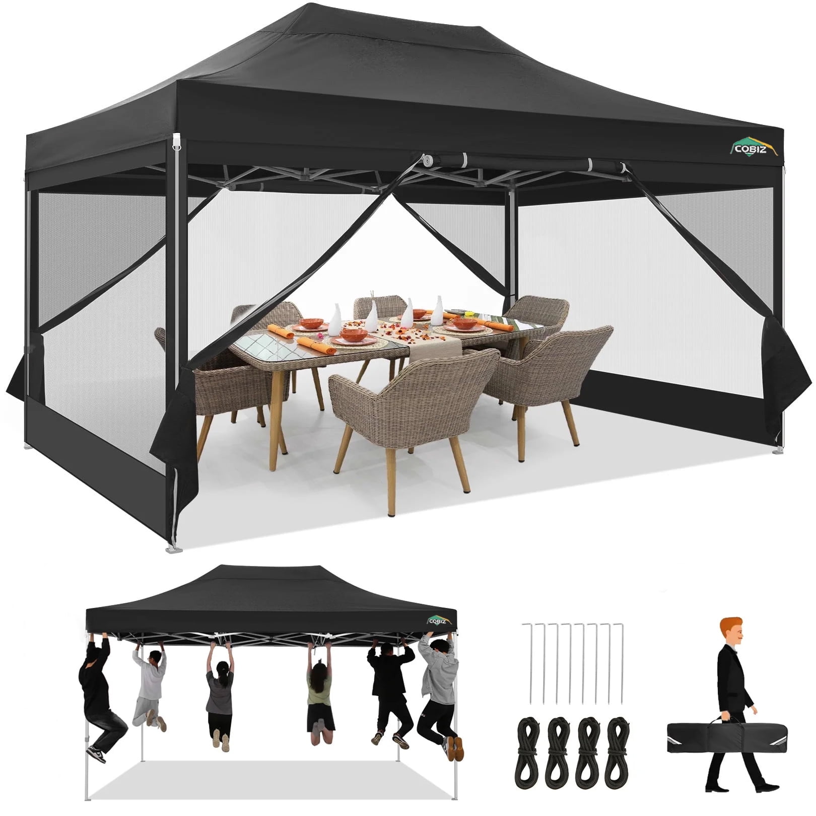 COBIZI 10x15 Pop-Up Heavy Duty Canopy with Sidewall Covering & Mosquito ...